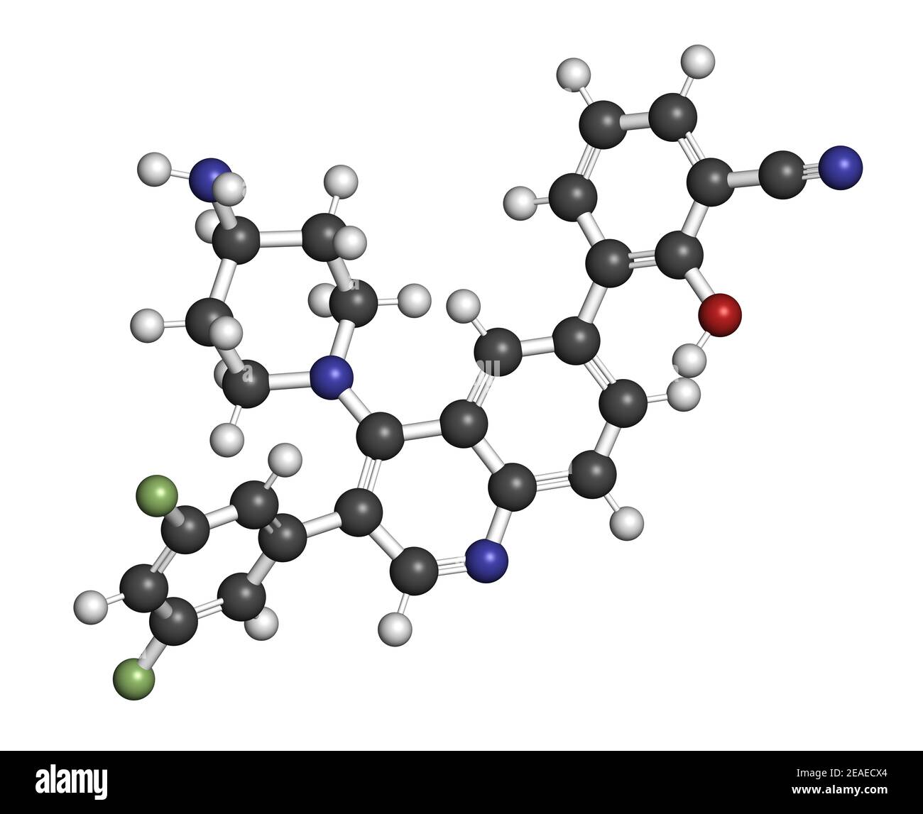 Paltusotine acromegaly drug molecule. 3D rendering. Atoms are ...