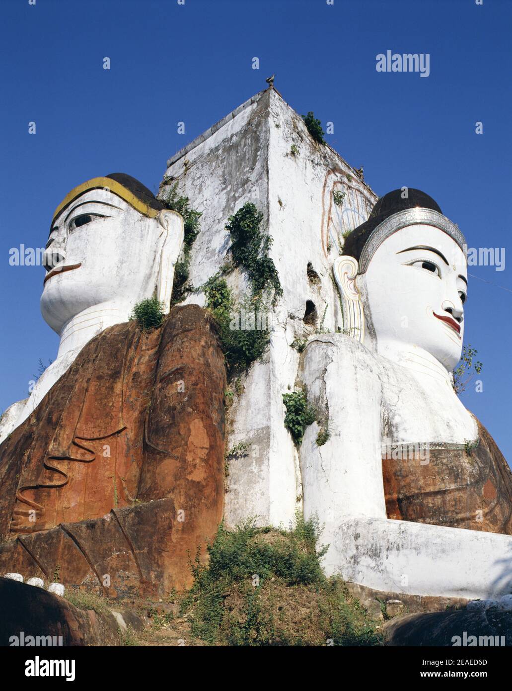 Myanmar, Bago, Kyaik Pun Pagoda,,the Sitting Buddha statue Stock Photo ...