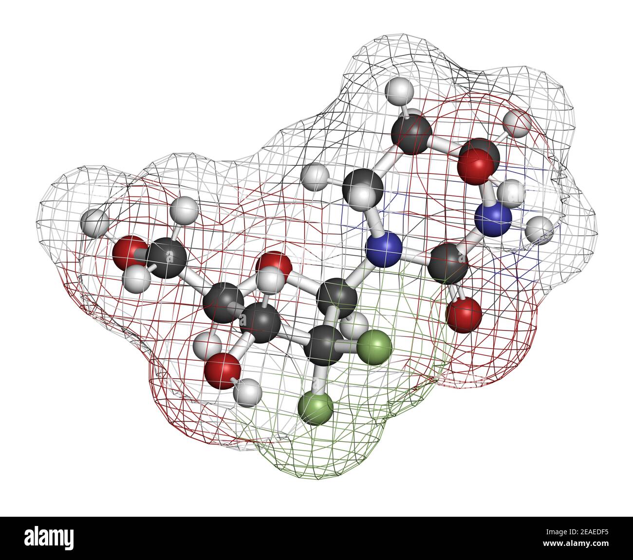 Cedazuridine drug molecule. 3D rendering. Atoms are represented as ...