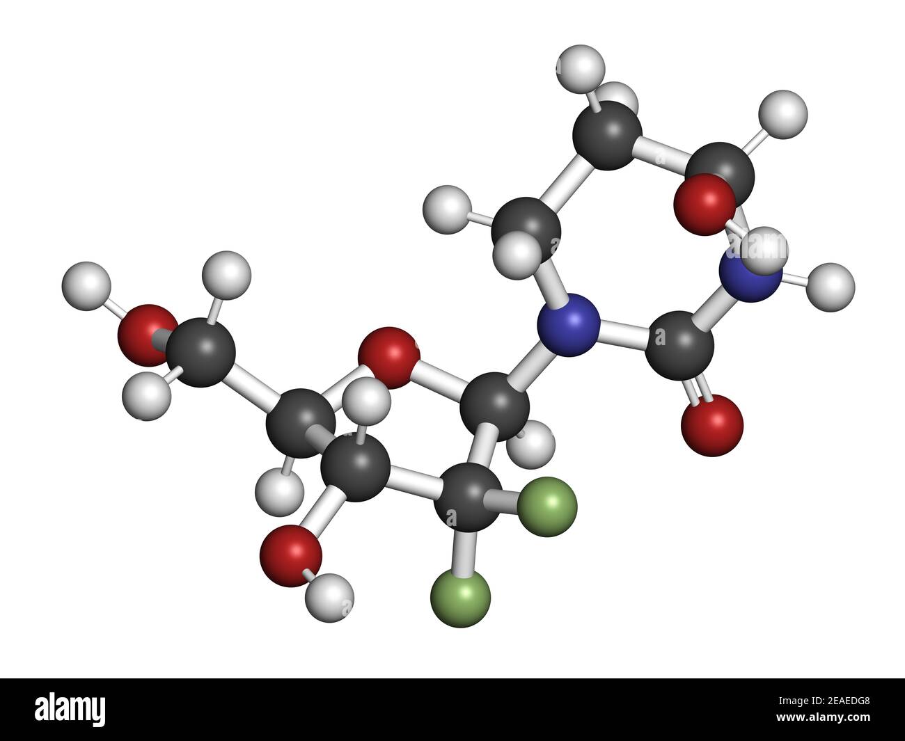 Cedazuridine drug molecule. 3D rendering. Atoms are represented as ...