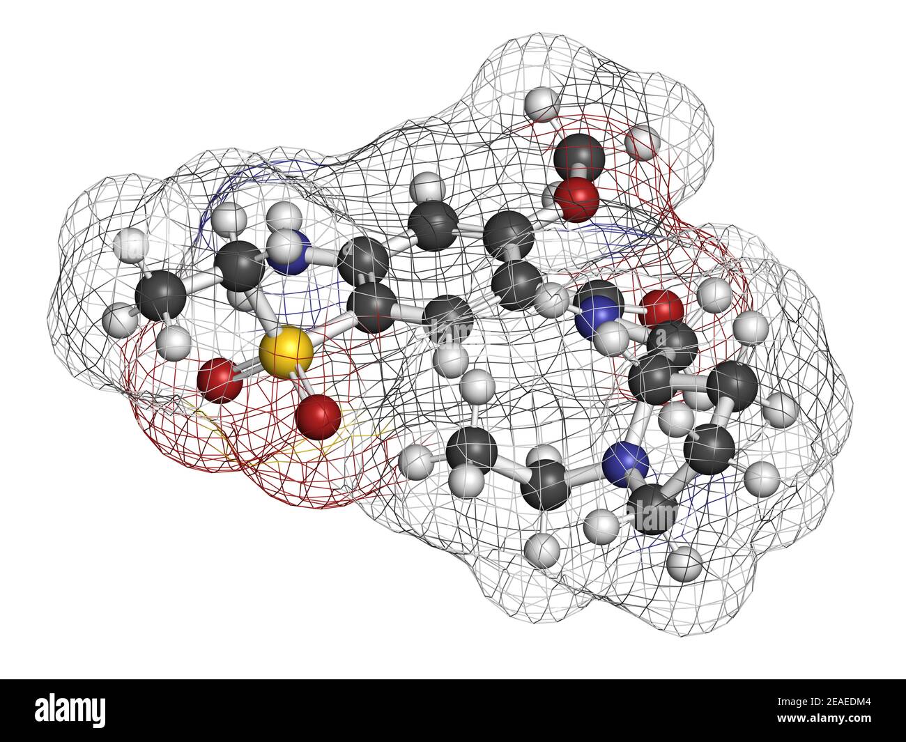 Amisulpride drug molecule. 3D rendering. Atoms are represented as ...
