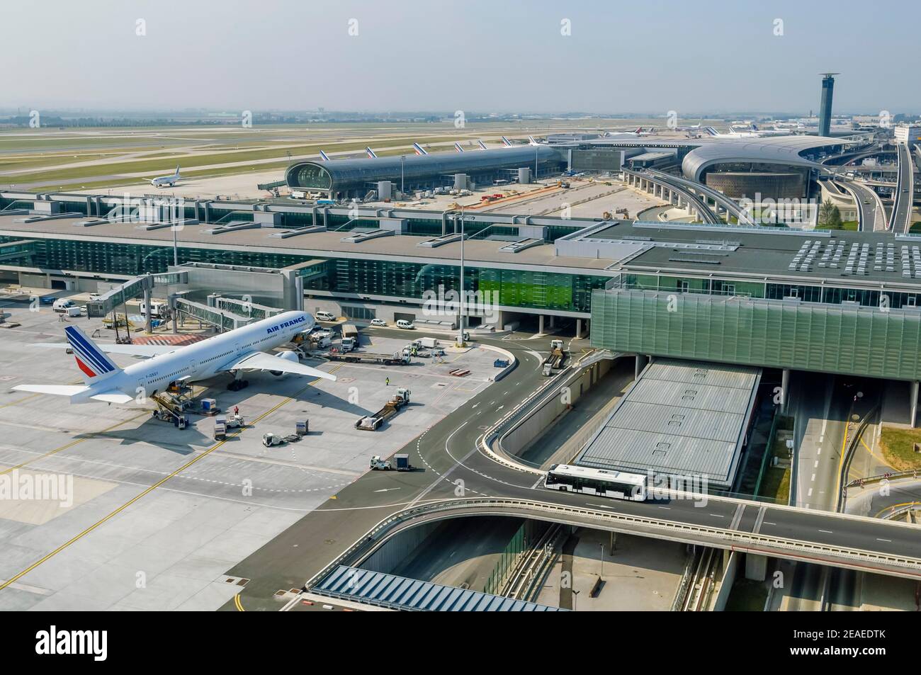 Roissy Charles de Gaulle Airport Terminal 2 seen from the sky Stock ...