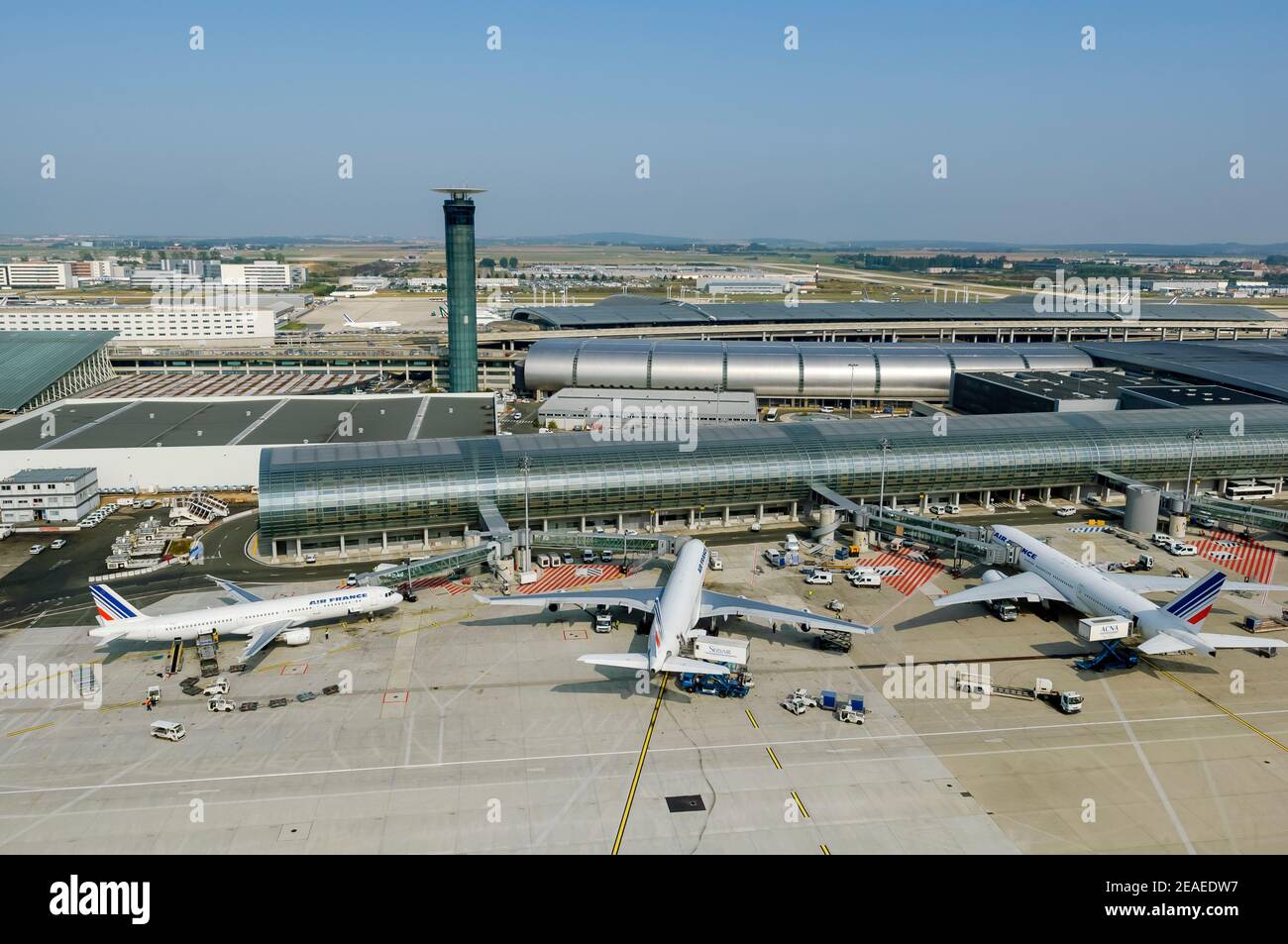 Roissy Charles de Gaulle Airport Terminal 2 seen from the sky Stock ...