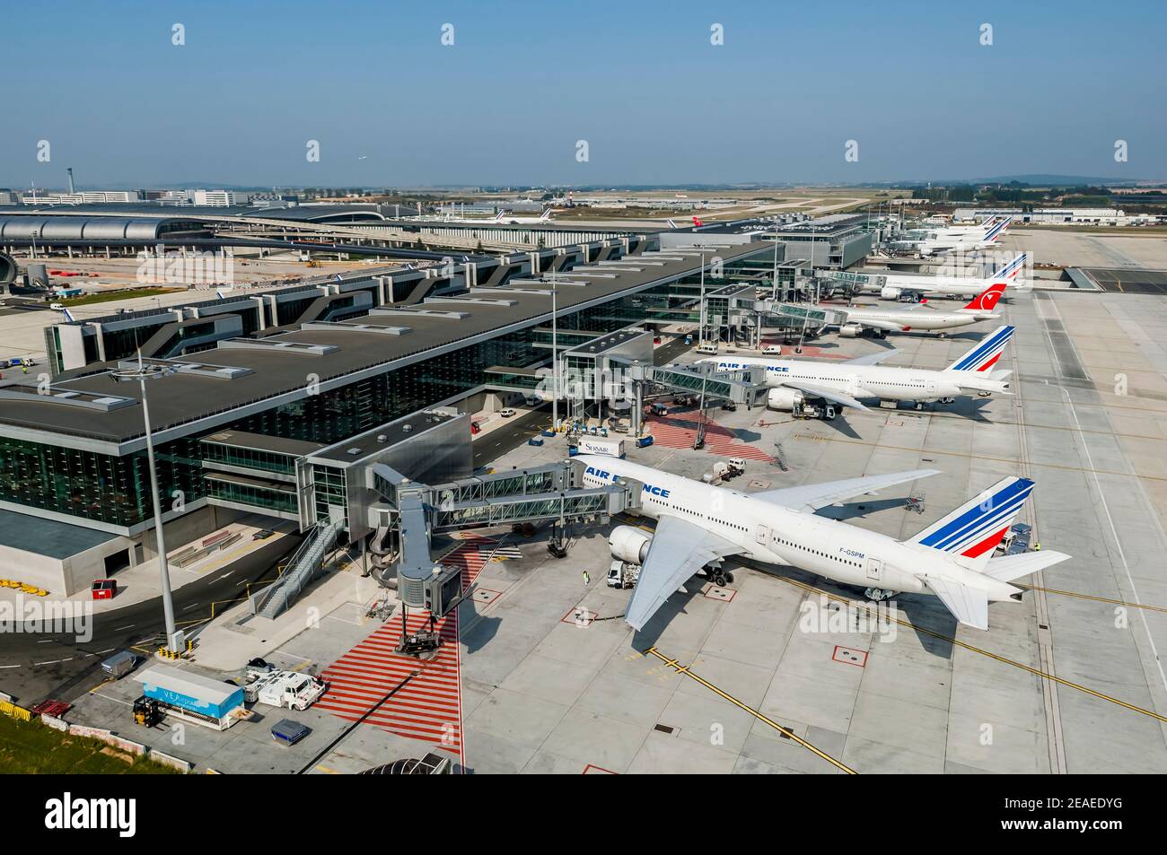 Roissy Charles de Gaulle Airport Terminal 2 seen from the sky Stock ...
