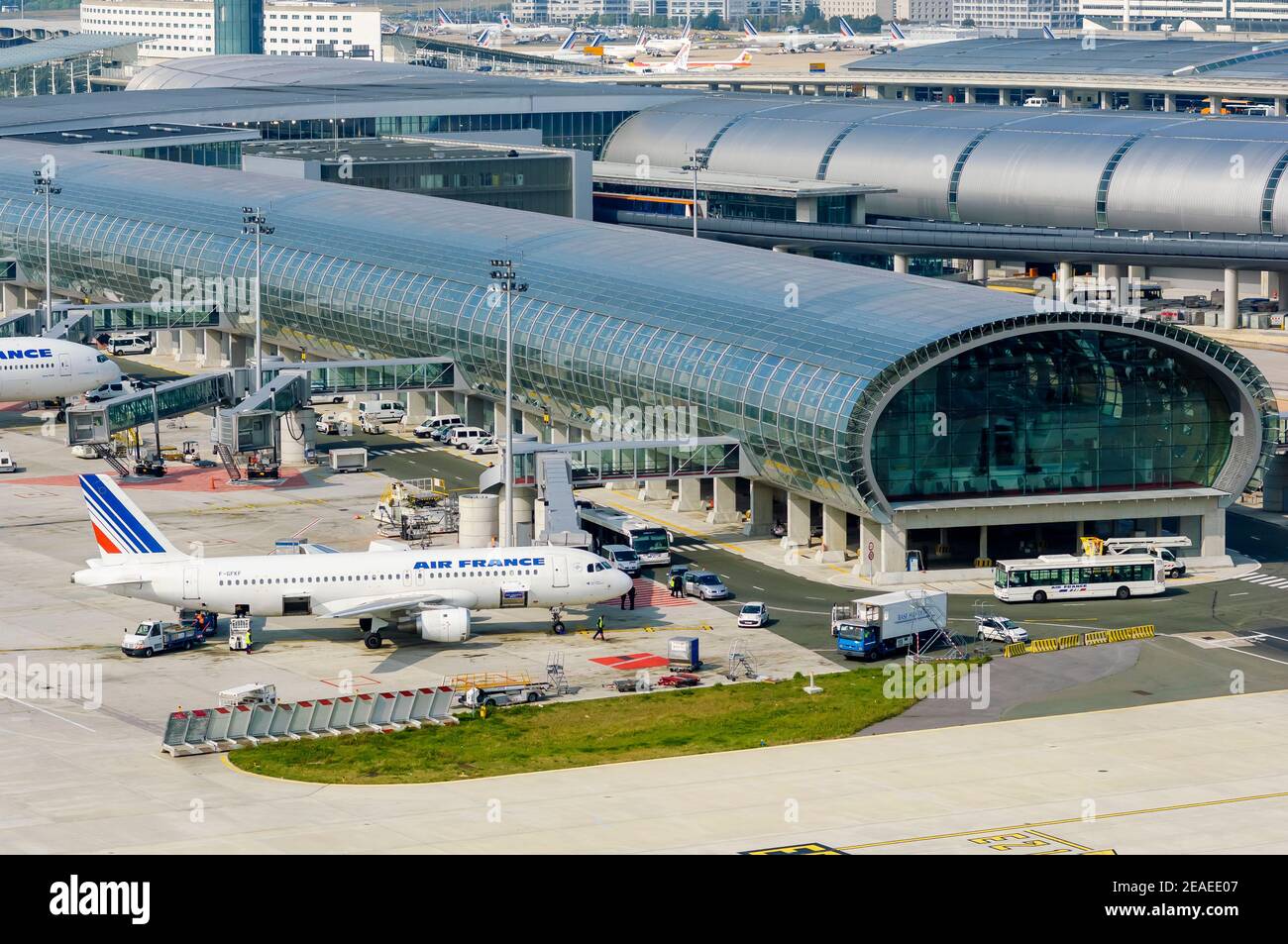 Roissy Charles de Gaulle Airport Terminal 2 seen from the sky Stock ...