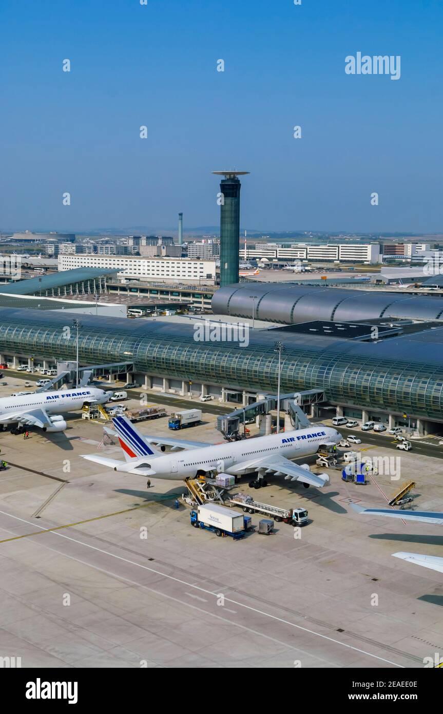 Roissy Charles de Gaulle Airport Terminal 2 seen from the sky Stock ...