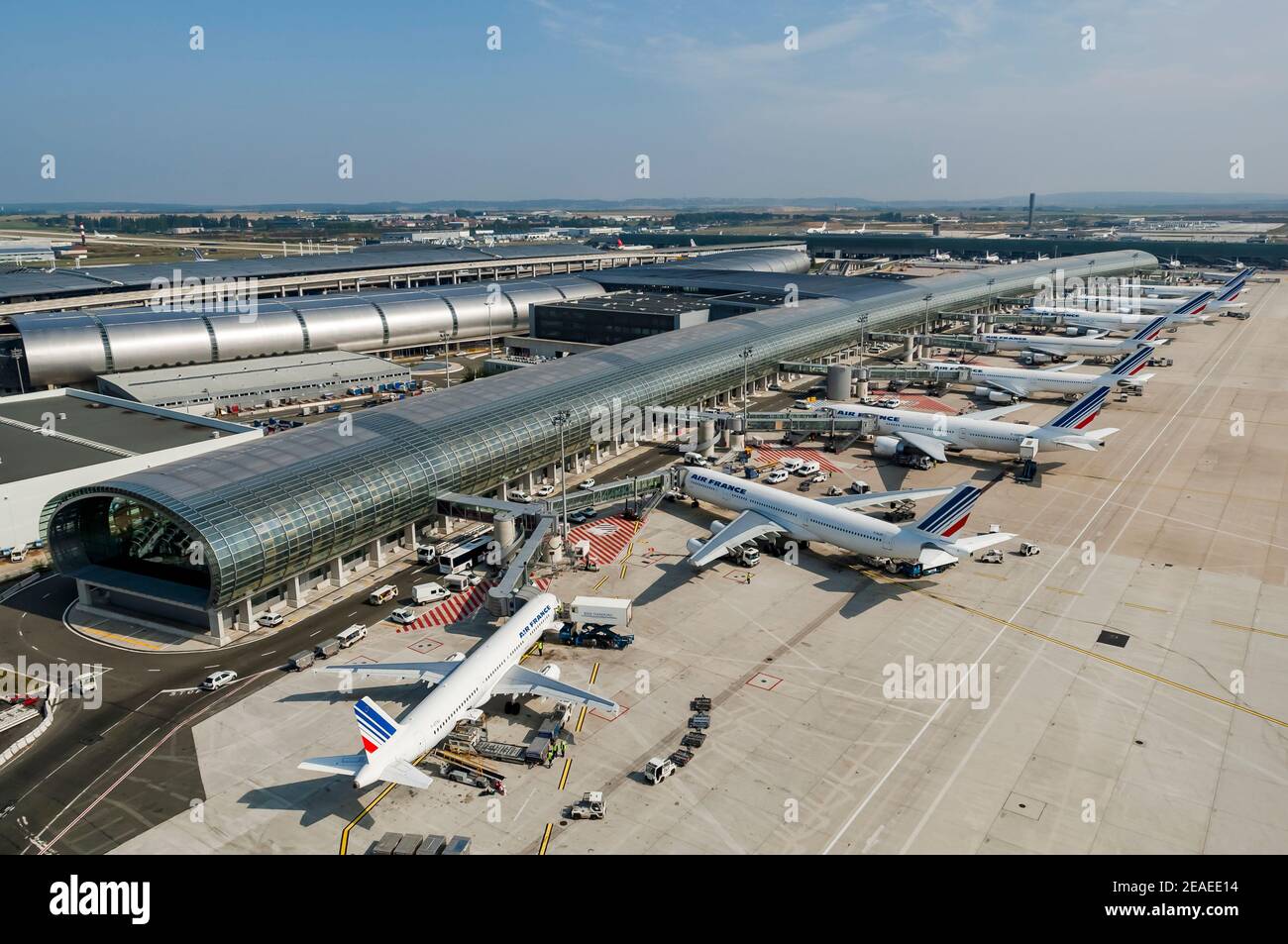 Roissy Charles de Gaulle Airport Terminal 2 seen from the sky Stock ...