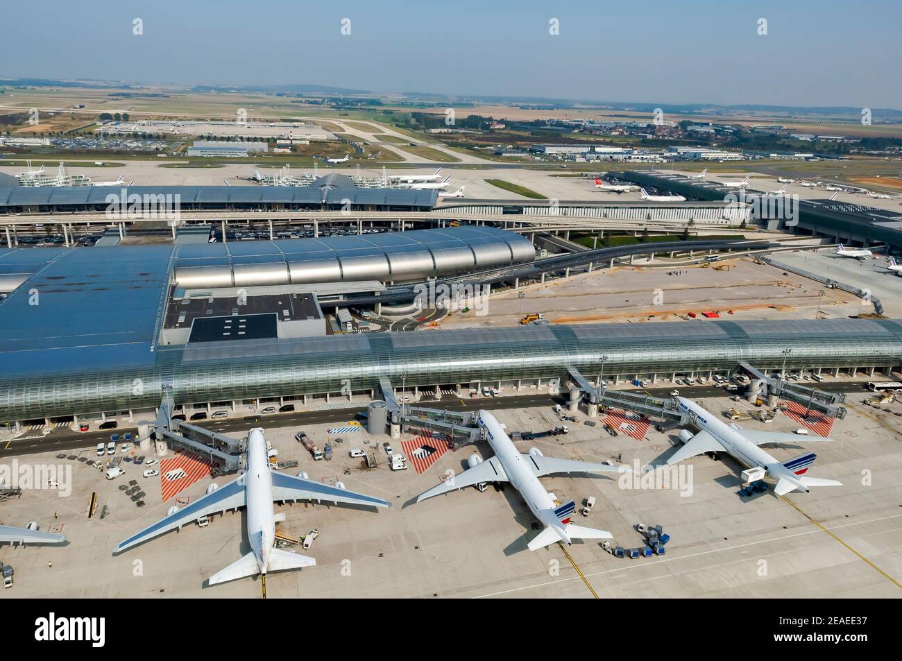 Roissy Charles de Gaulle Airport Terminal 2 seen from the sky Stock ...