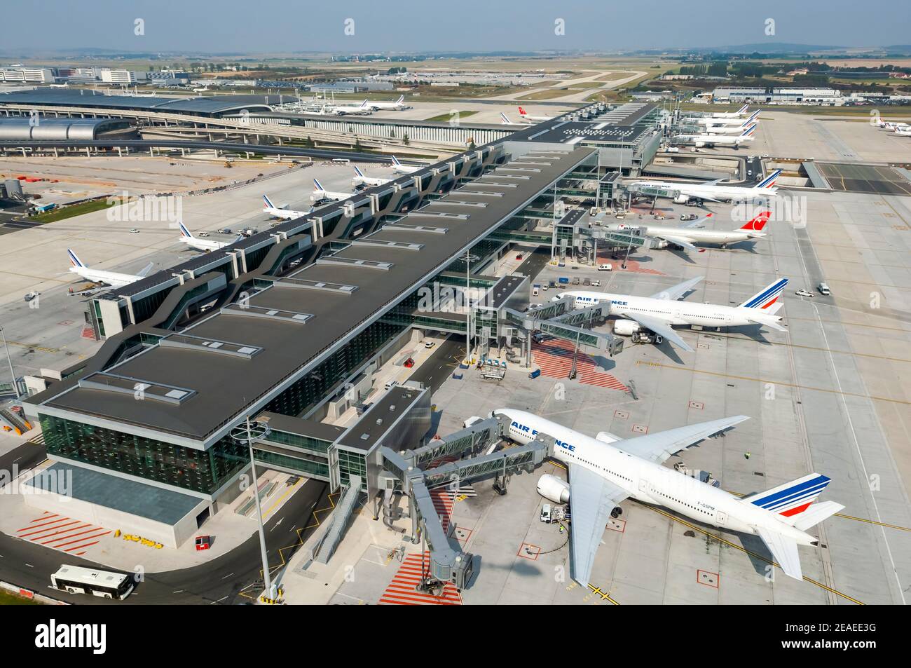 Roissy Charles de Gaulle Airport Terminal 2 seen from the sky Stock ...