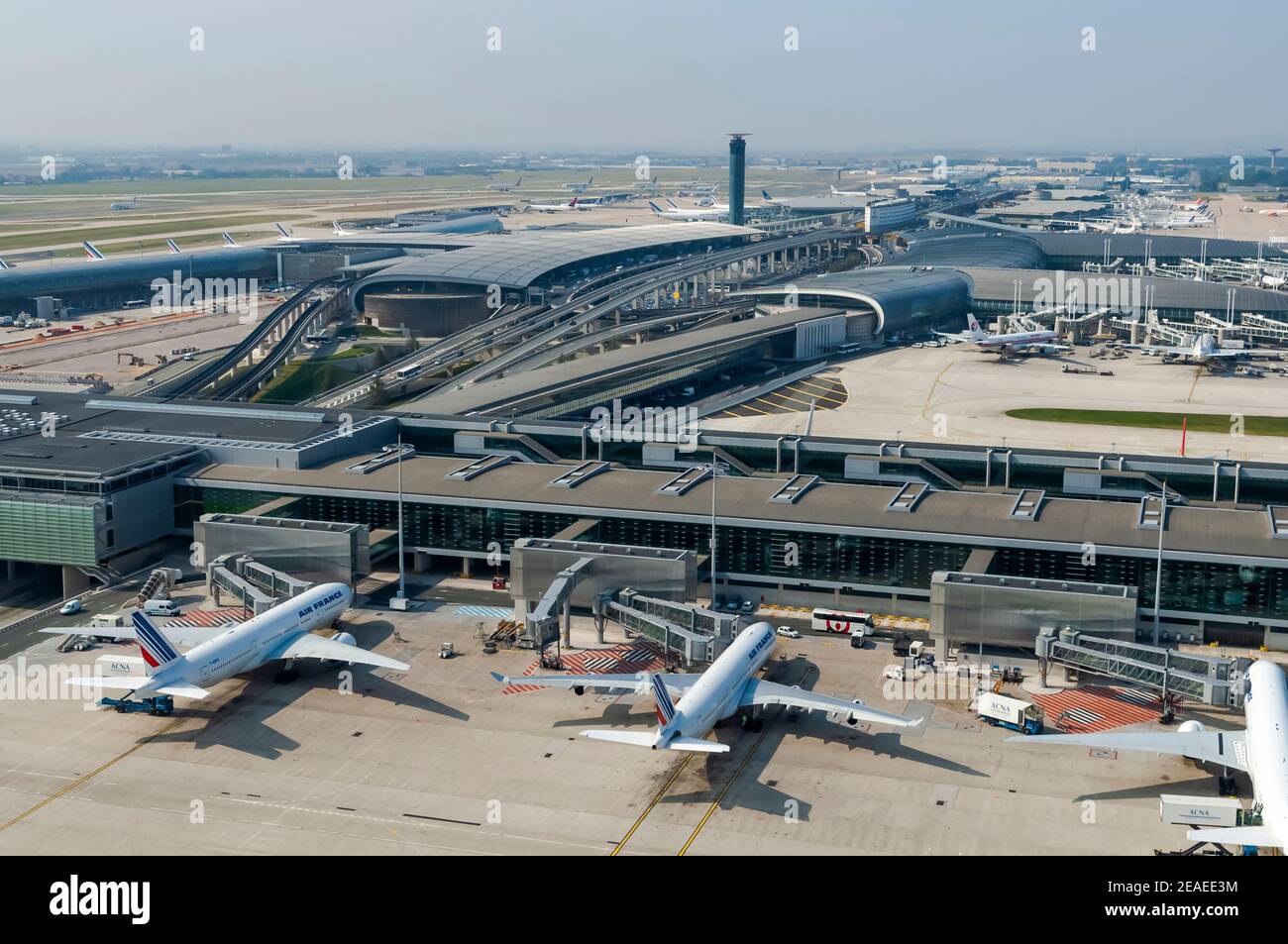Roissy Charles de Gaulle Airport Terminal 2 seen from the sky Stock ...
