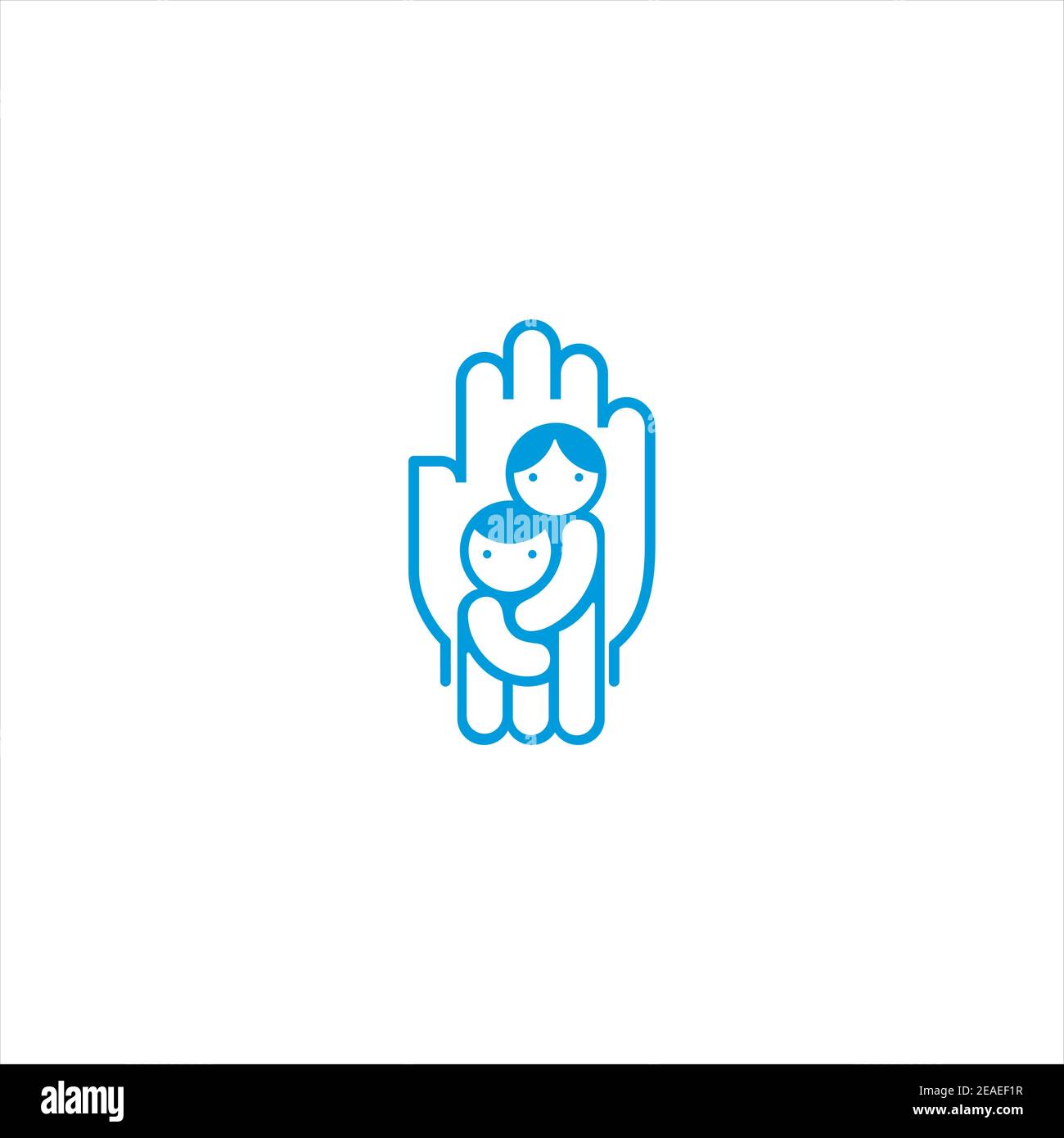 Parent is hugging kid. Hand line silhouette behind. Care, support and ...