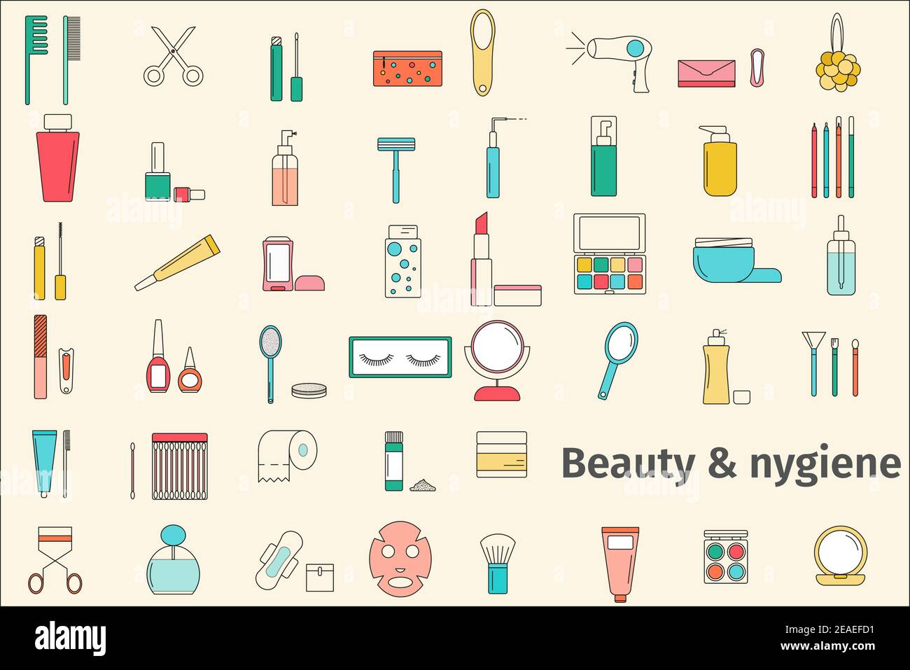 Set of colored icons of hygiene and cosmetics. Vector elements of ...