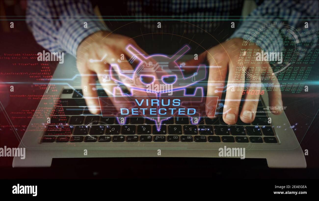 Virus detected symbol, computer attack, cyber security, antivirus and ...
