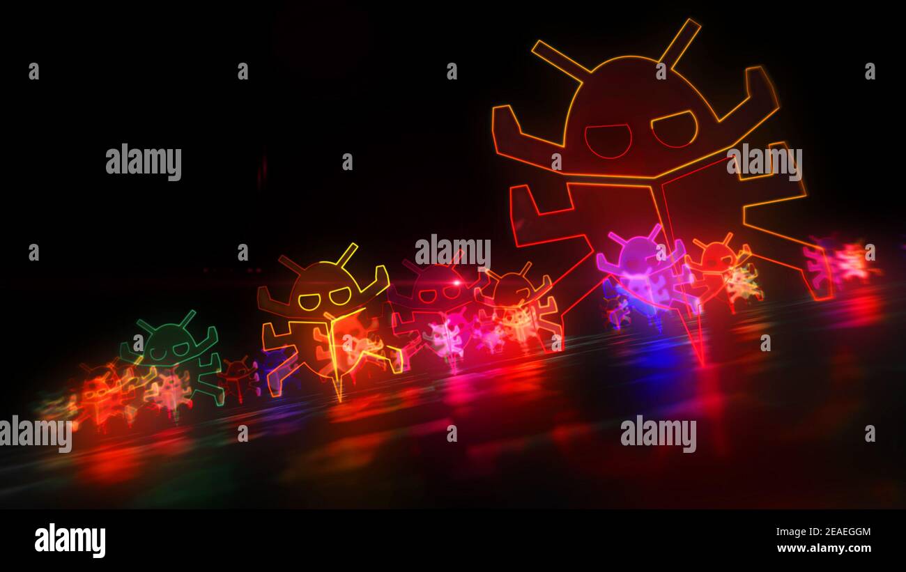 Virus symbol, computer protection, cyber attack, antivirus, digital ...