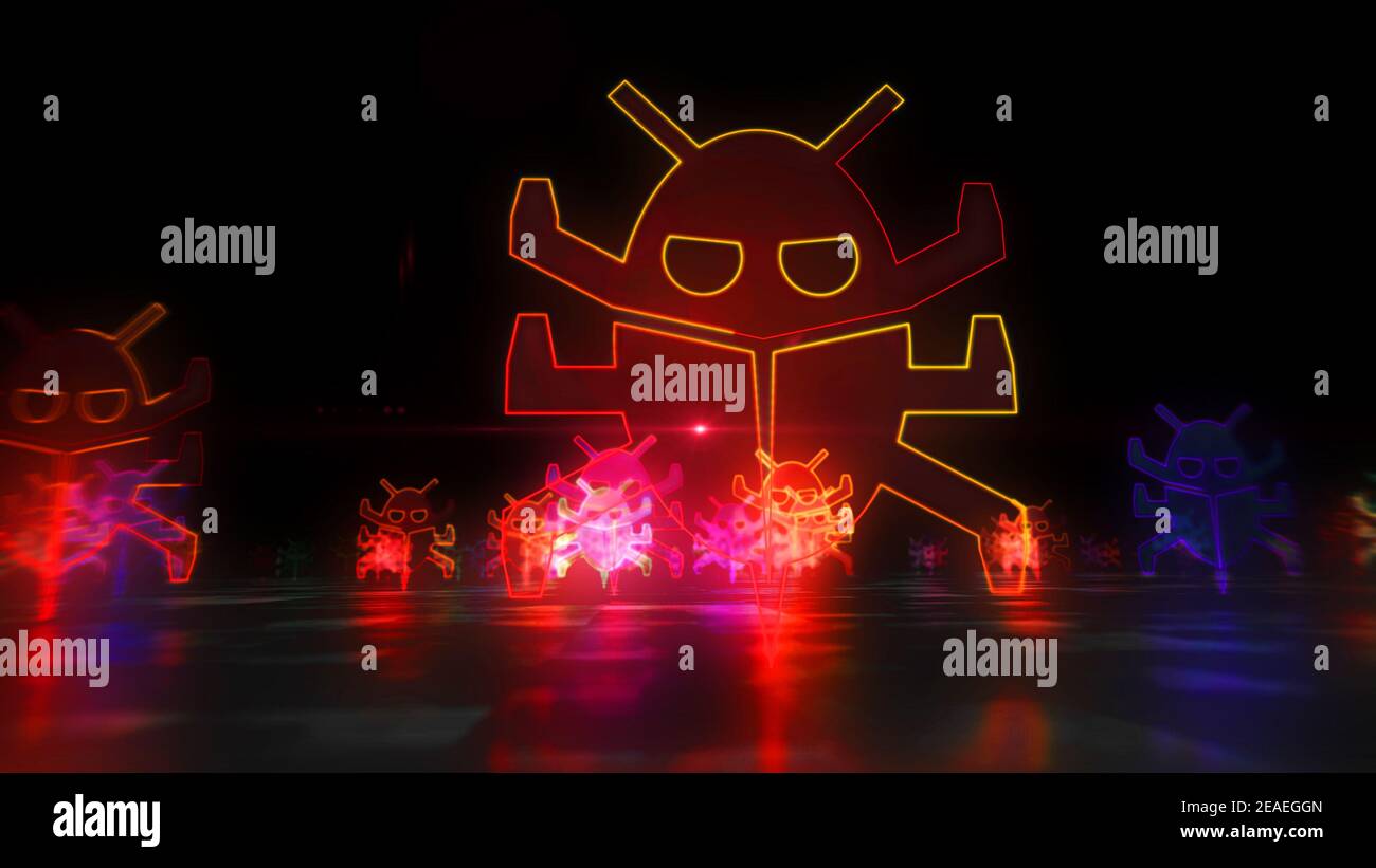 Virus symbol, computer protection, cyber attack, antivirus, digital ...