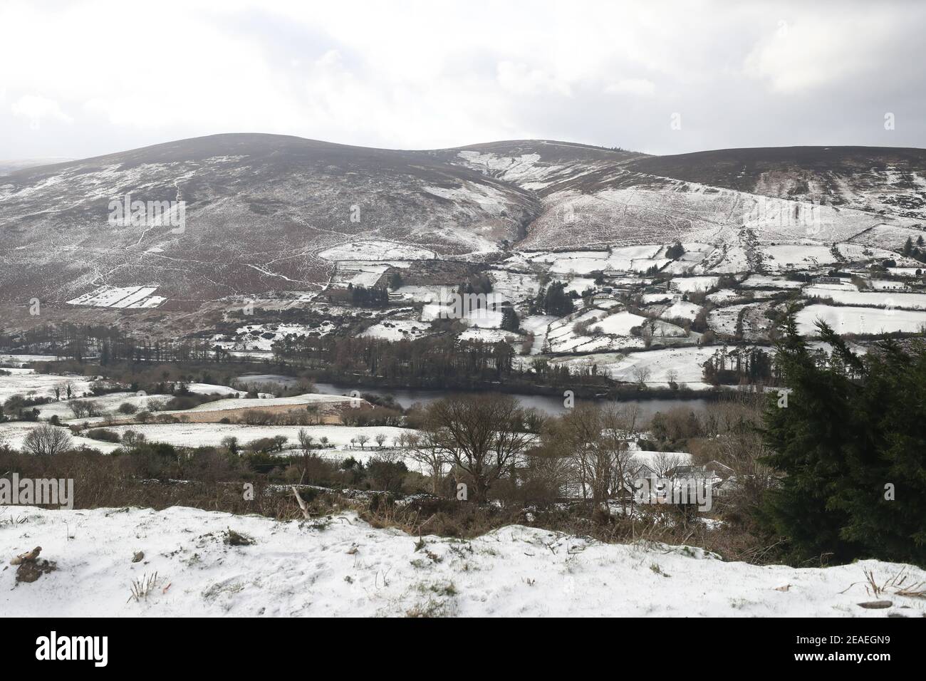 The snow covered hills at Glenasmole, Co. Dublin, as Storm Darcy ...