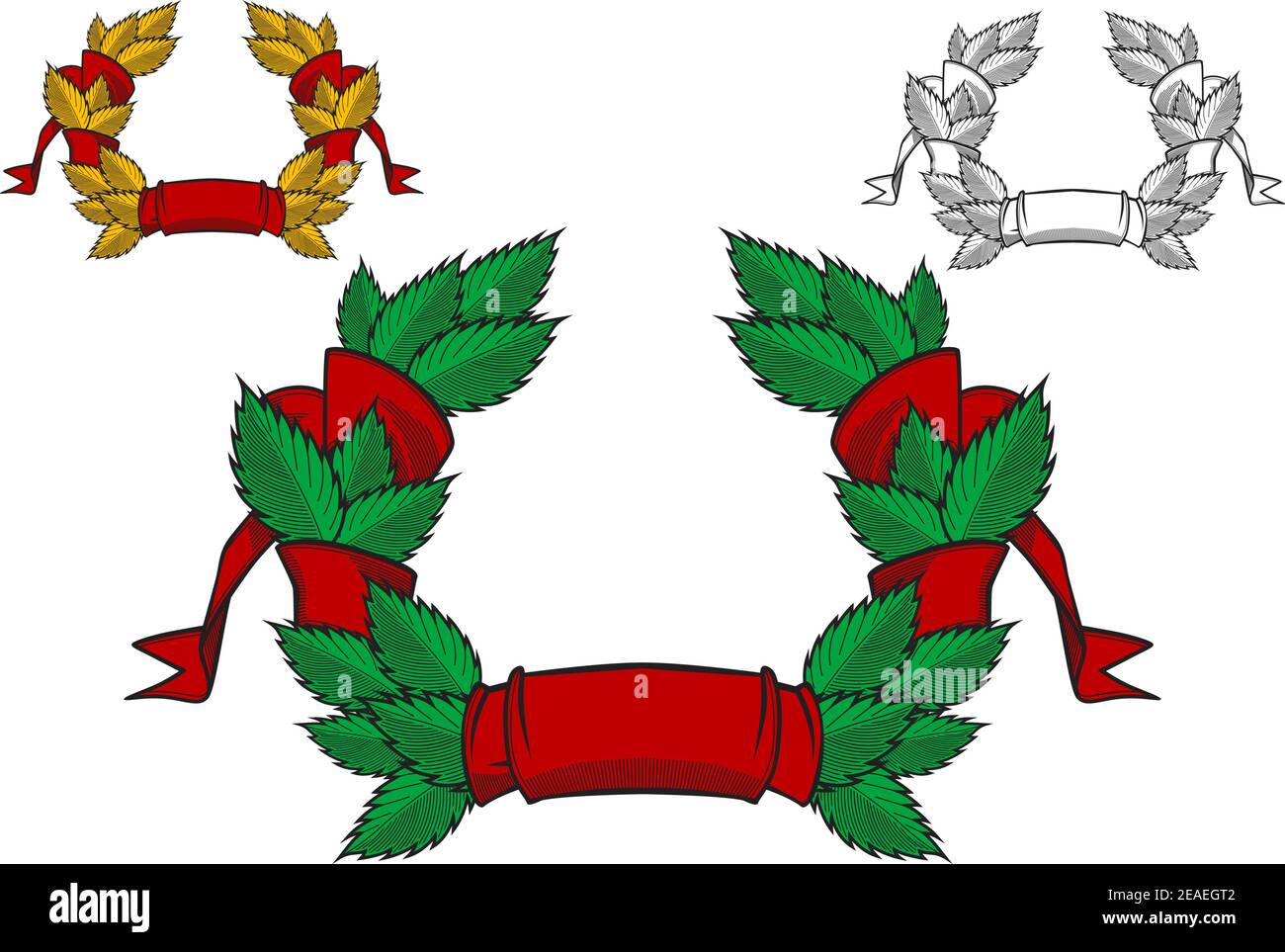 Coat of arms with ribbons in colour and monochrome styles for heraldry ...