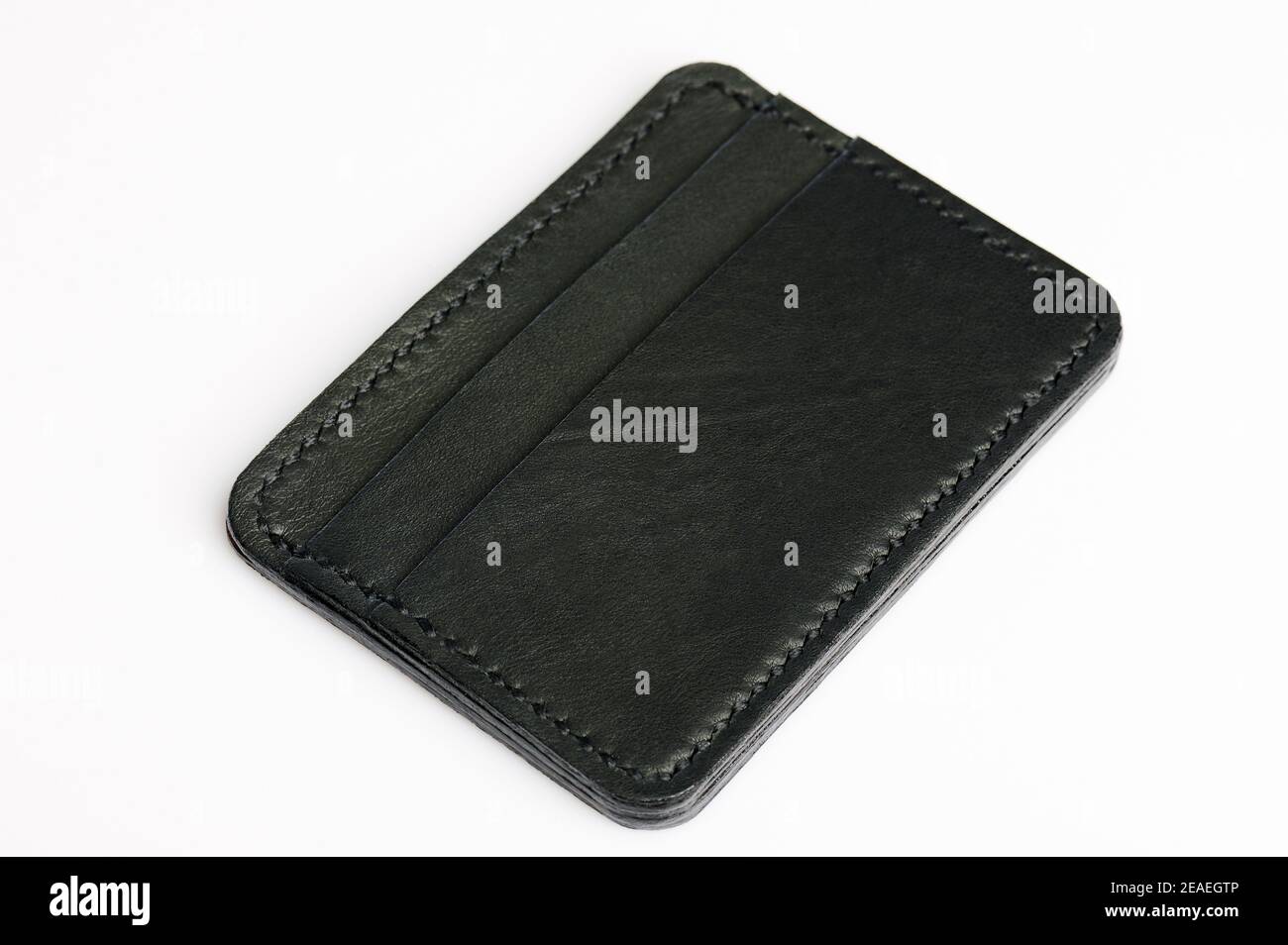 Black leather slim wallet perspective view isolated on white background ...