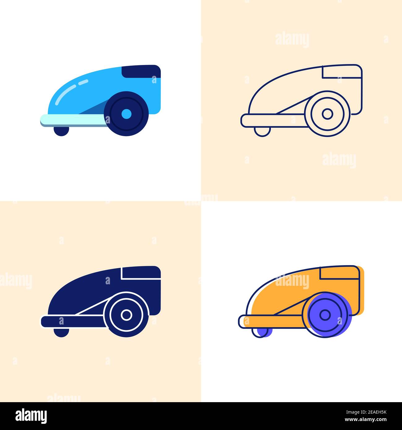 Smart electric lawn mower icon set in flat and line style. Robotic ...