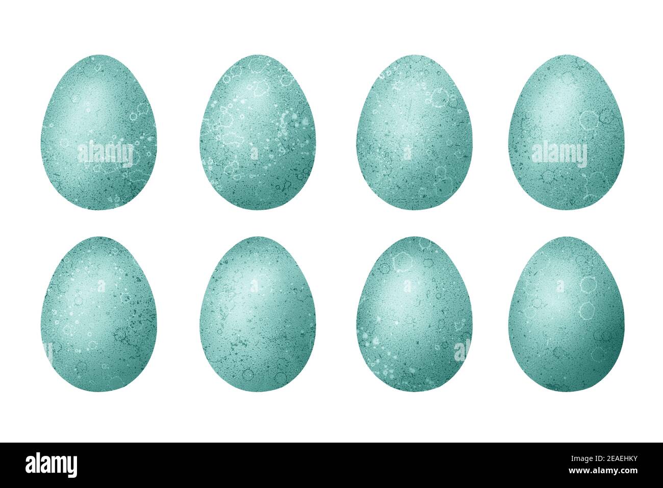 Set of 8 Easter eggs in blue color with acrylic paint texture. Isolated ...