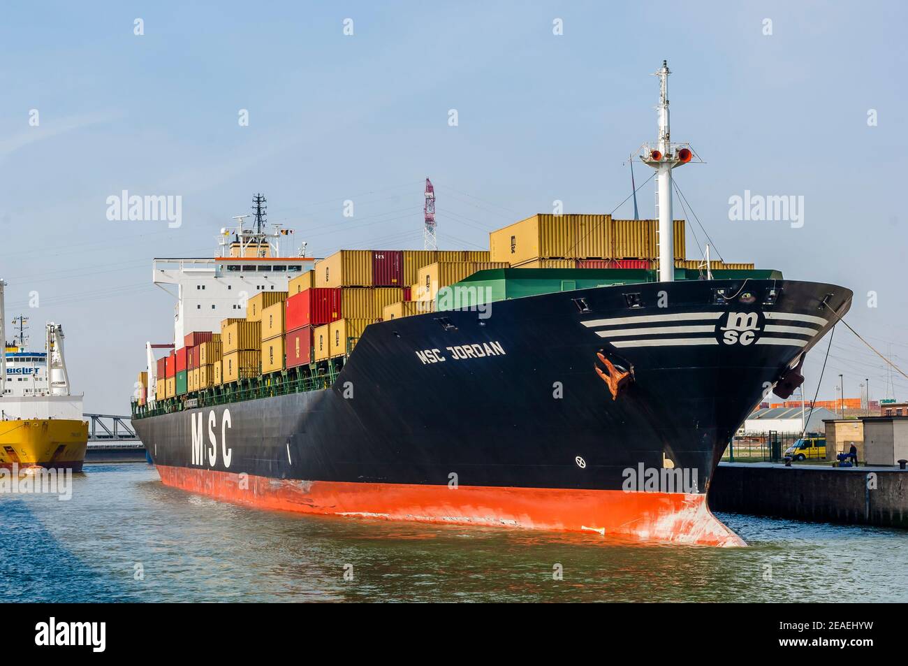 Container ship at the port of Antwerp Stock Photo - Alamy