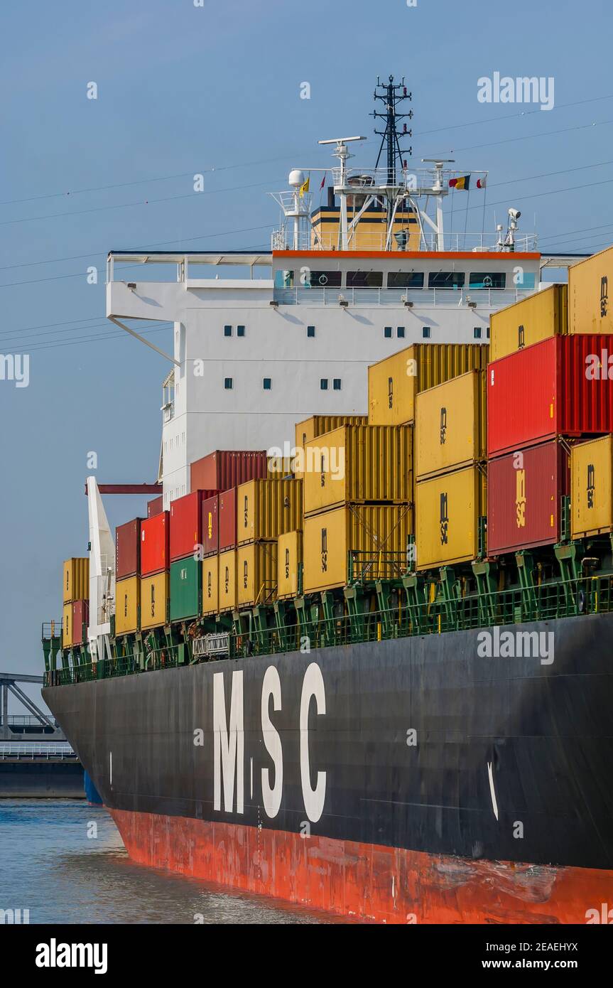 Container ship at the port of Antwerp Stock Photo - Alamy