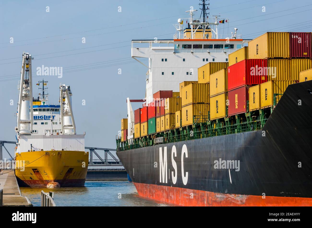 Container ship at the port of Antwerp Stock Photo - Alamy