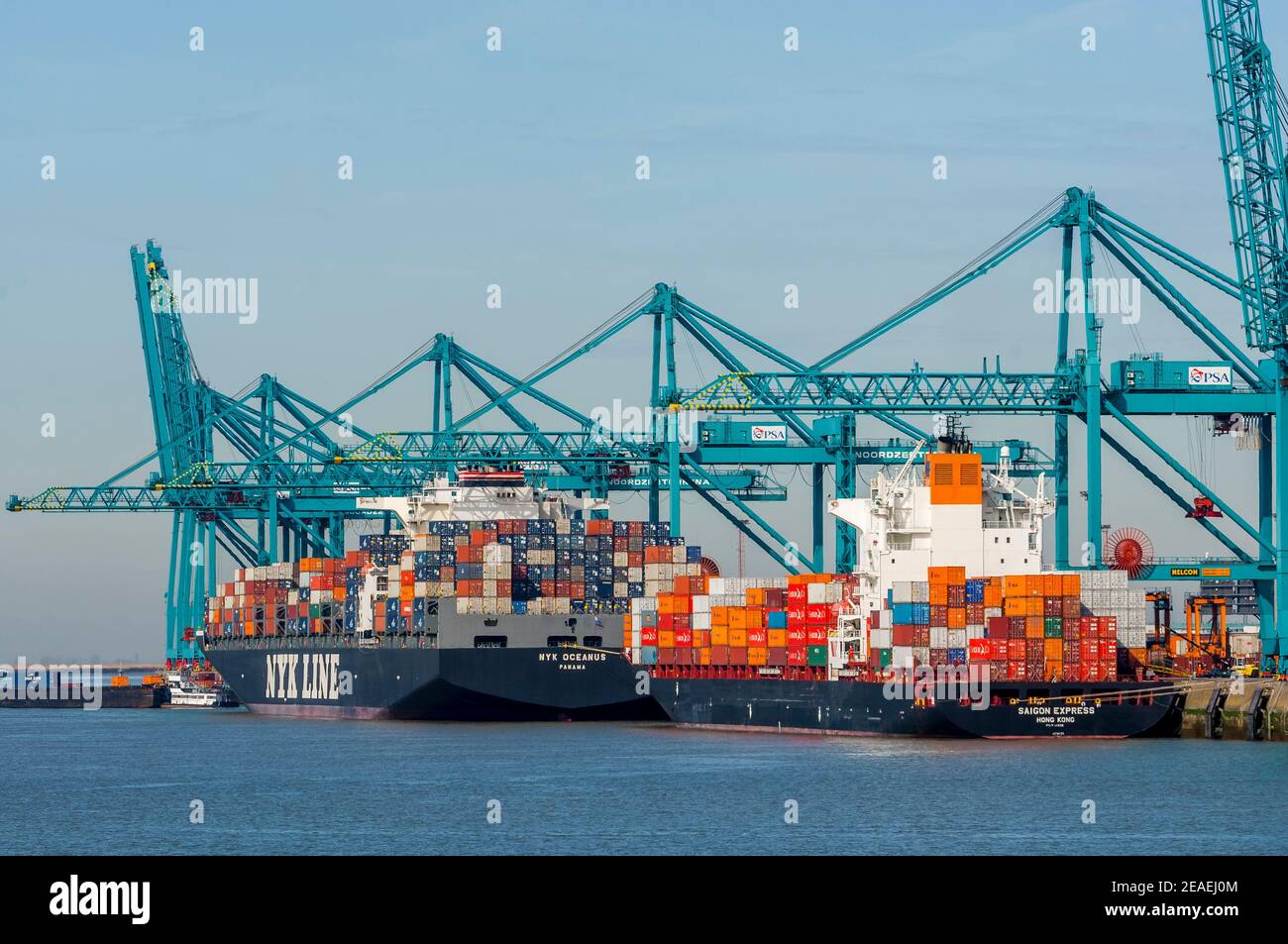 Container ship at the port of Antwerp Stock Photo - Alamy