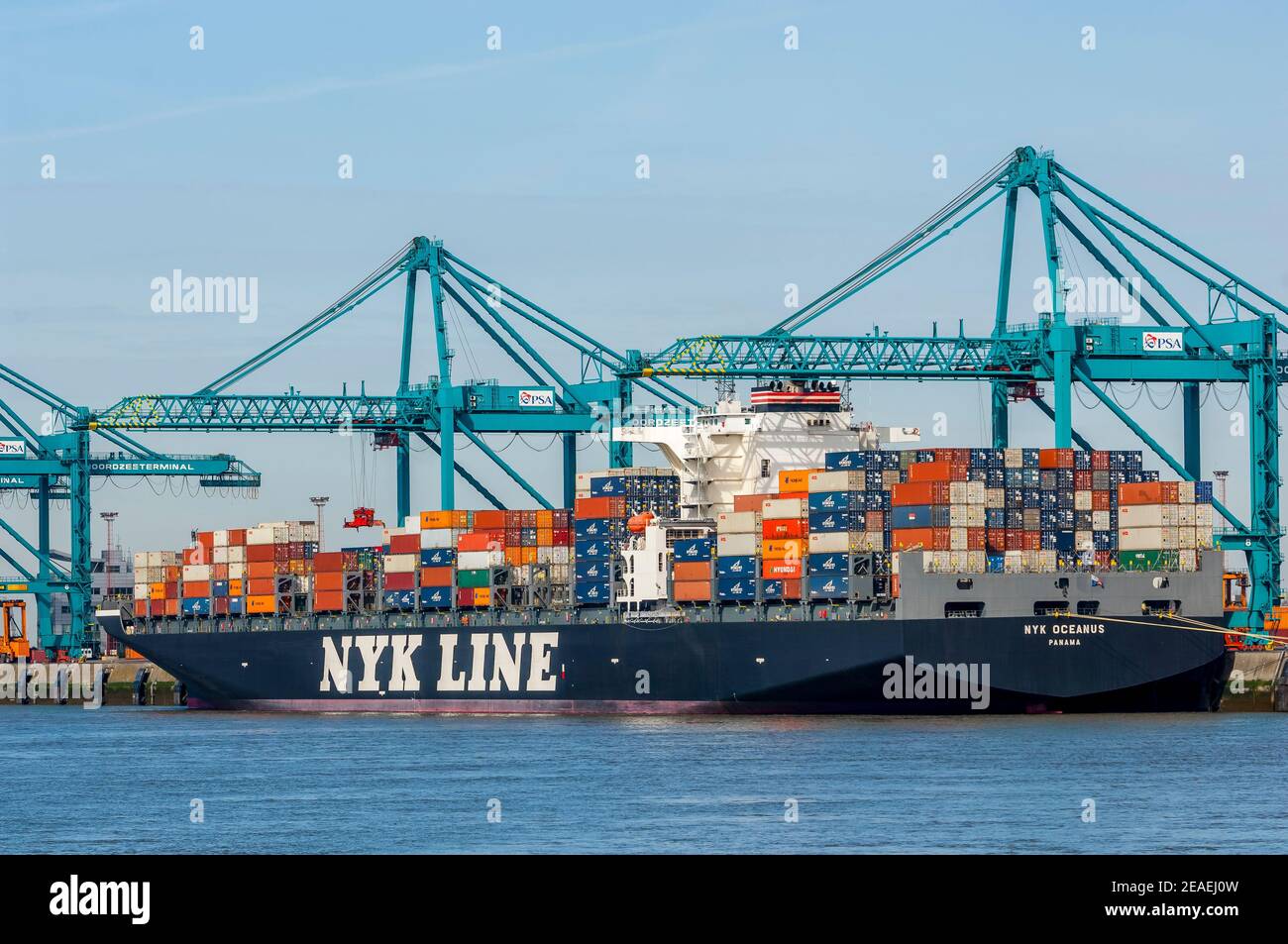 Container ship at the port of Antwerp Stock Photo - Alamy