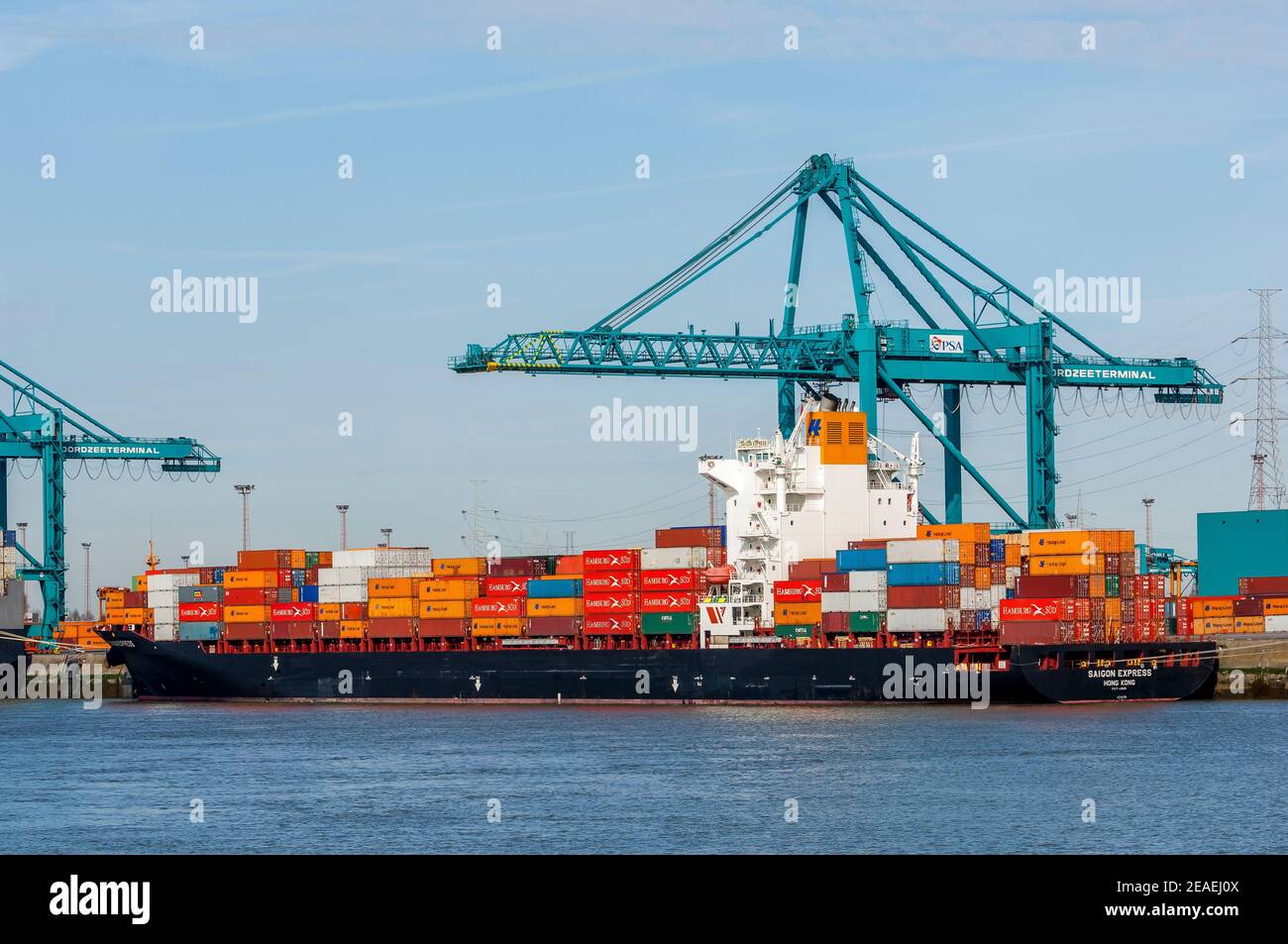 Container ship at the port of Antwerp Stock Photo - Alamy