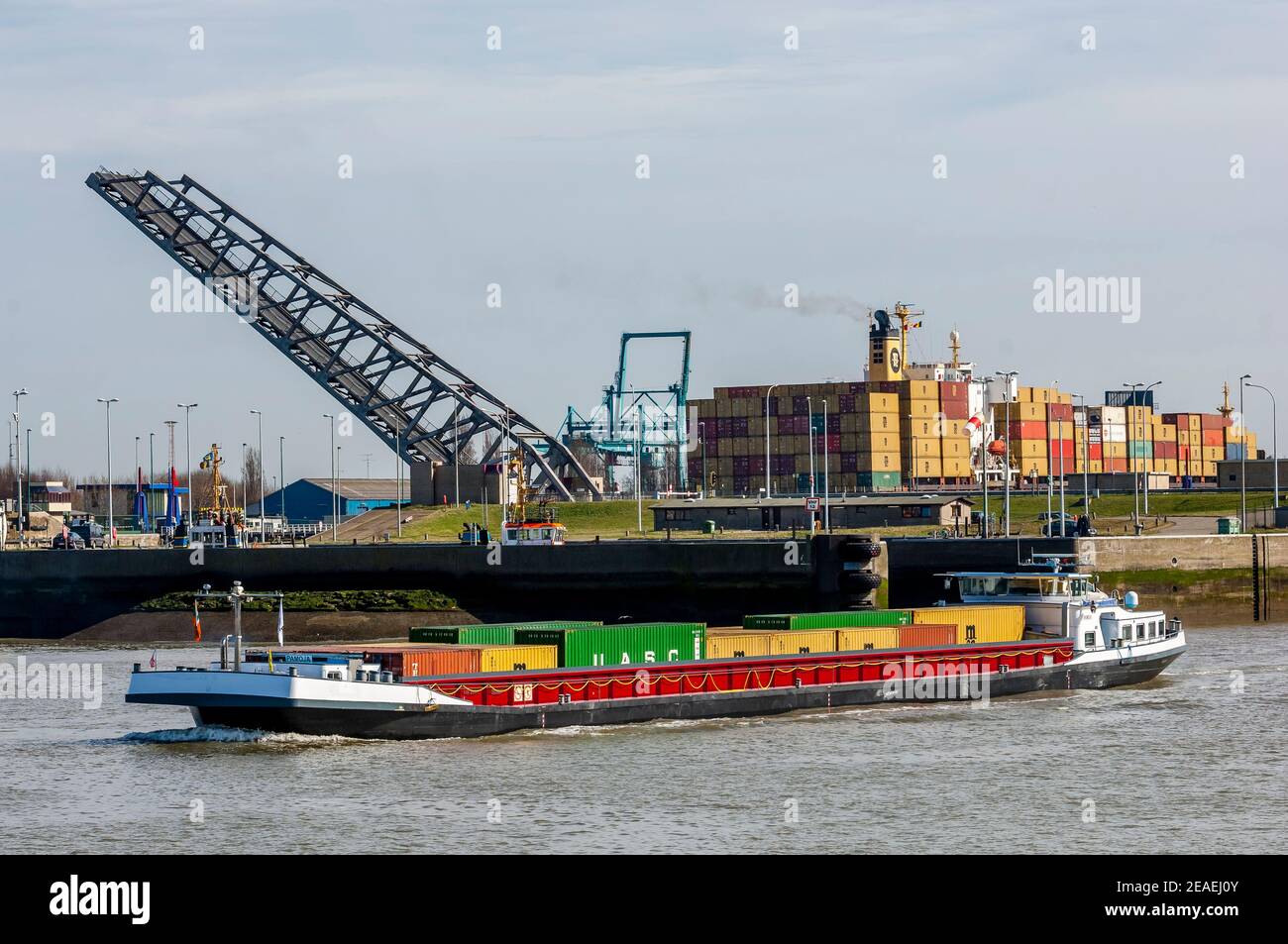 Container ship at the port of Antwerp Stock Photo - Alamy