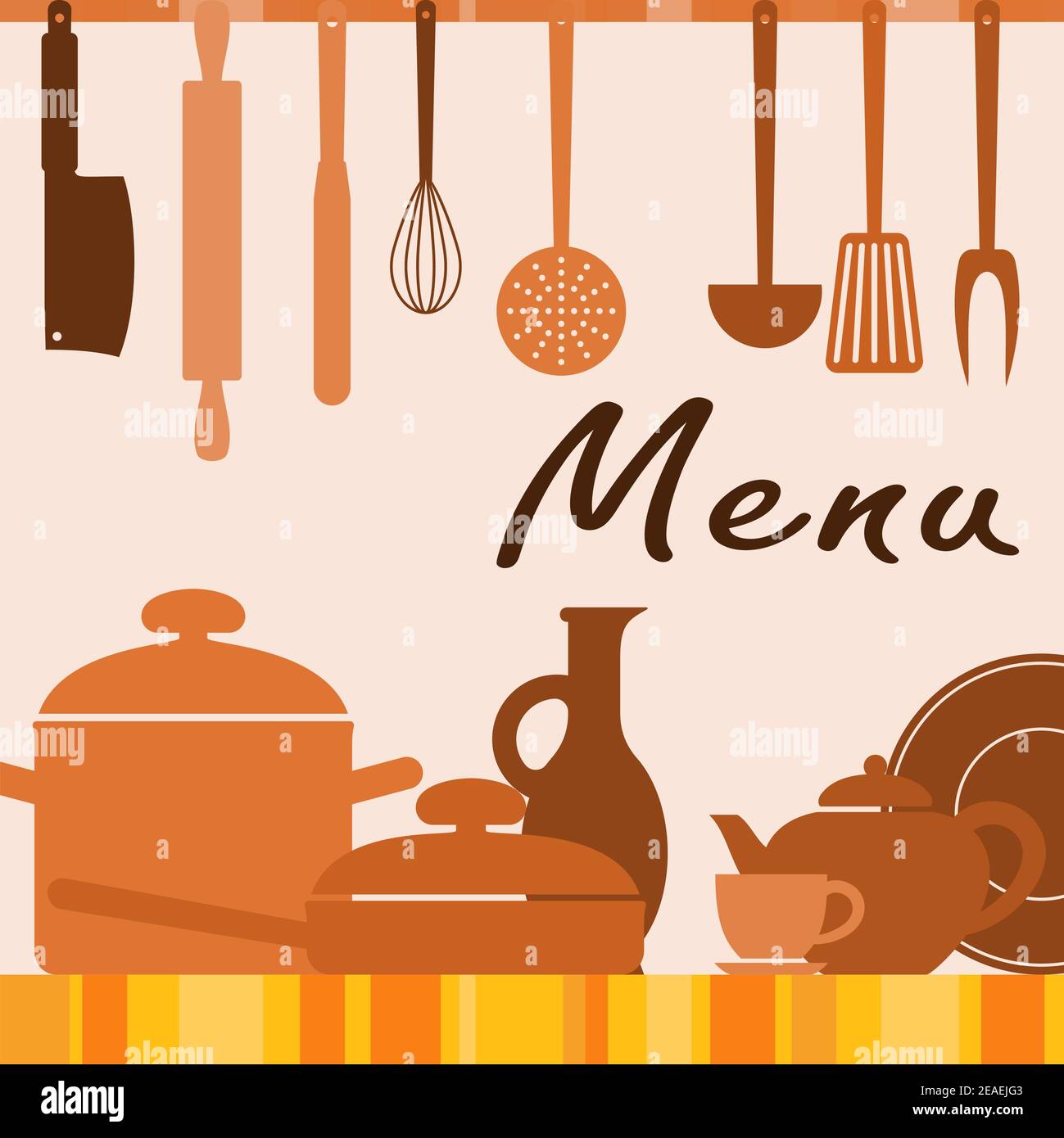 Kitchen background with dishware for menu cover design Stock Vector ...