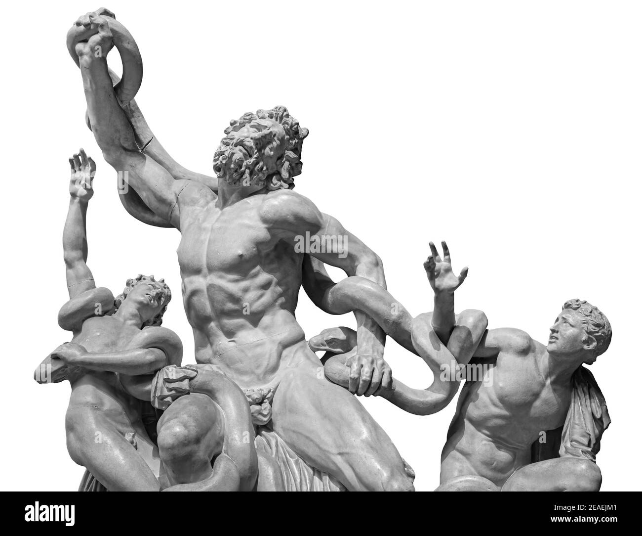 Front view of famous laocoon roman copy sculpture isolated on white ...