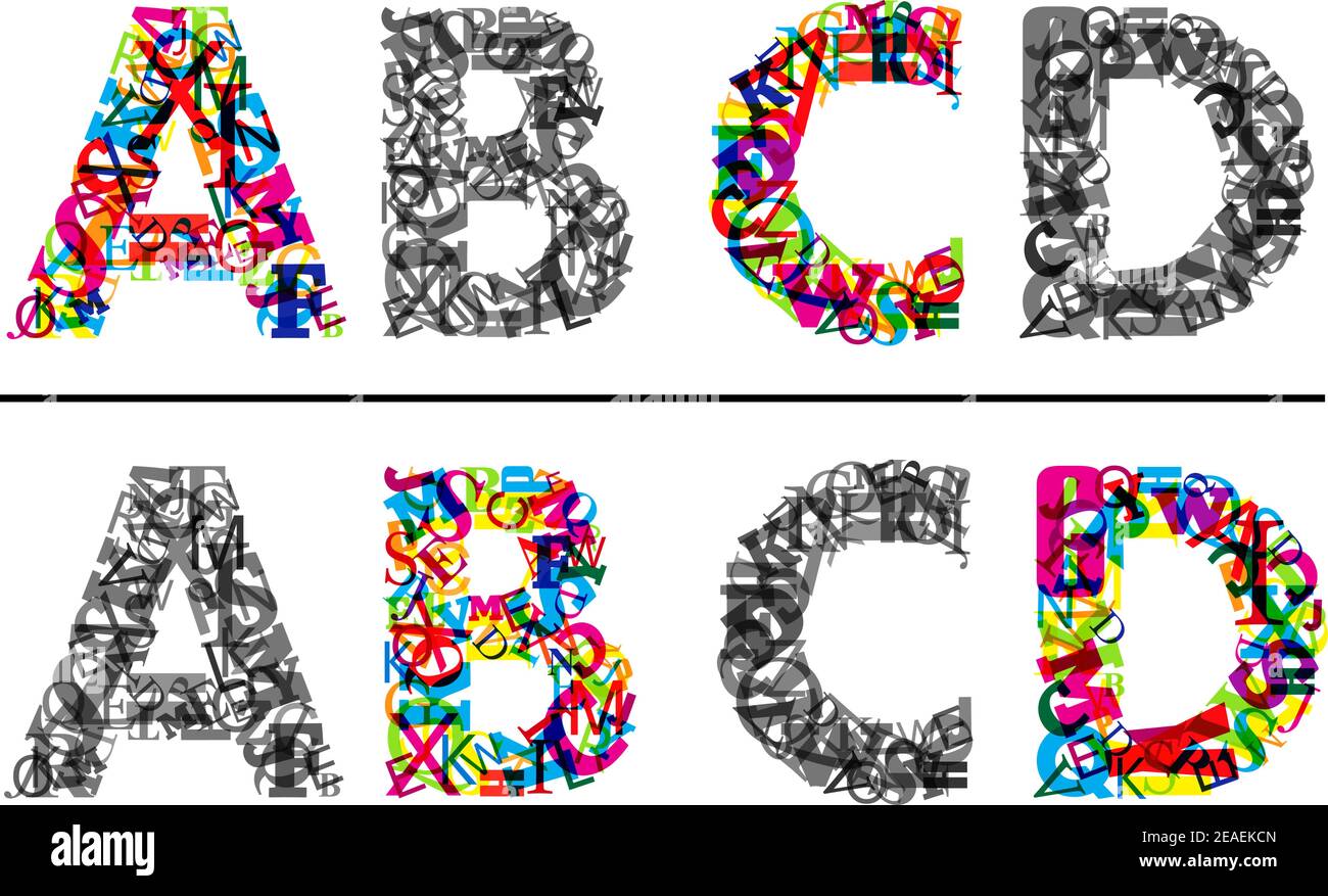 Colorful and monochrome alphabet letters A, B, c and D. EPS10 file ...