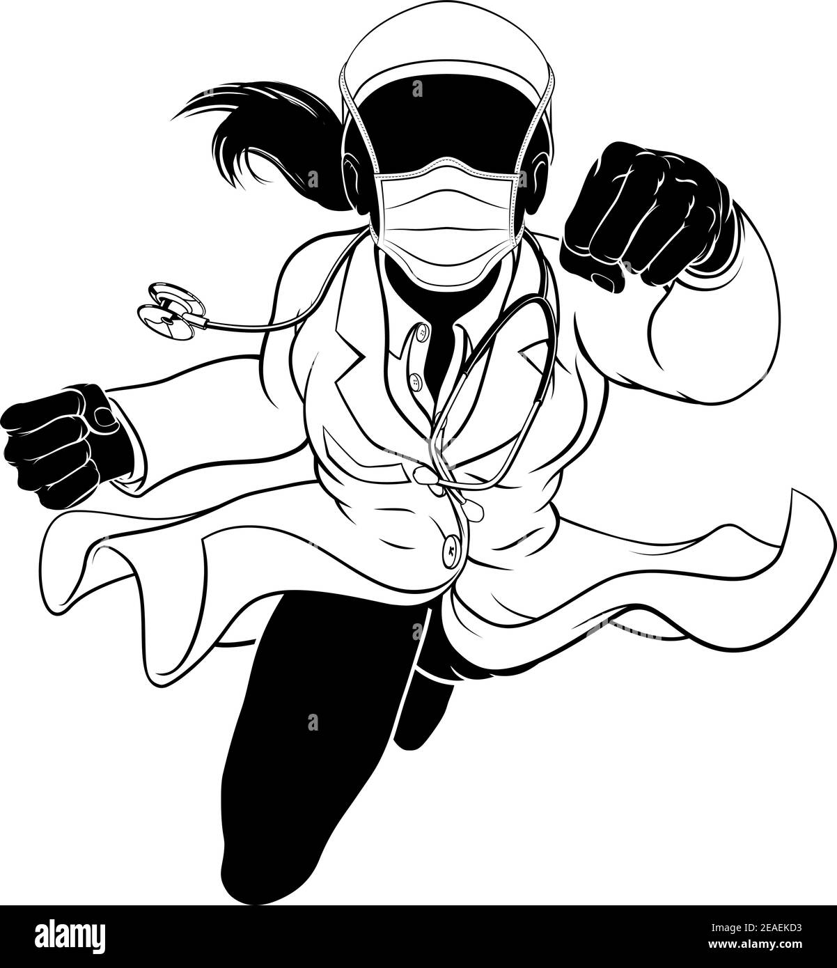 Doctor Woman Flying Super Hero PPE Mask Silhouette Stock Vector Image ...