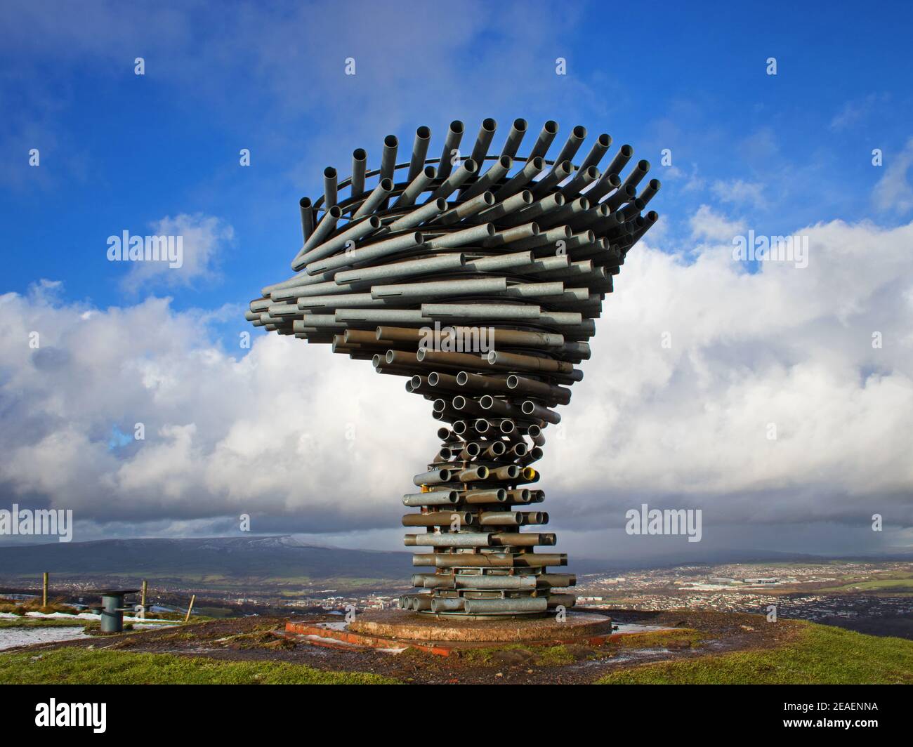 A view from the rear of the Singing Ringing Tree, facing the distant ...