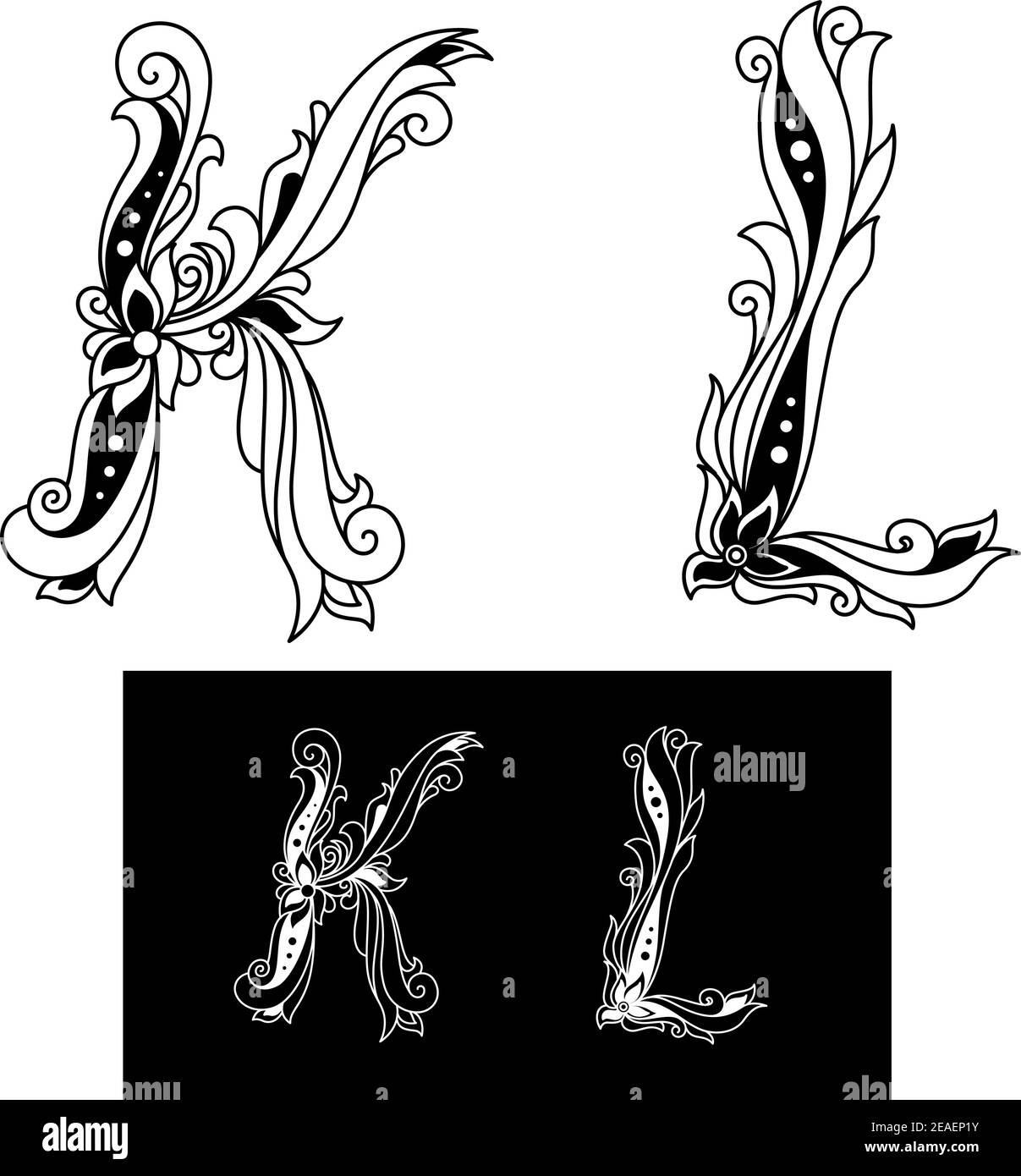 Capital letters K and L in elegant floral style Stock Vector Image ...
