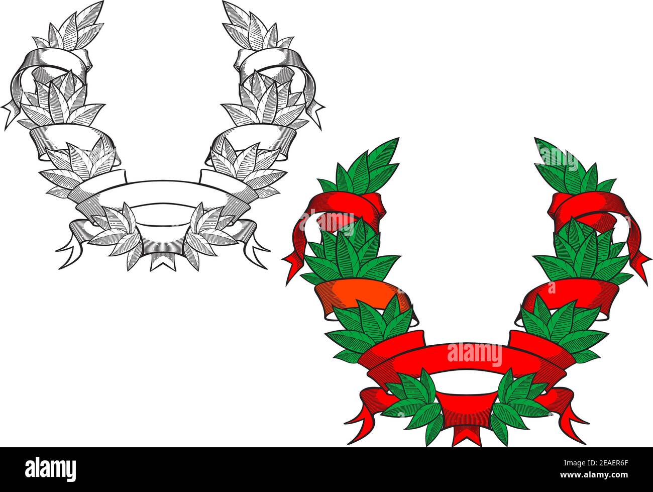 Heraldic coat of arms with red ribbons isolated on white background ...