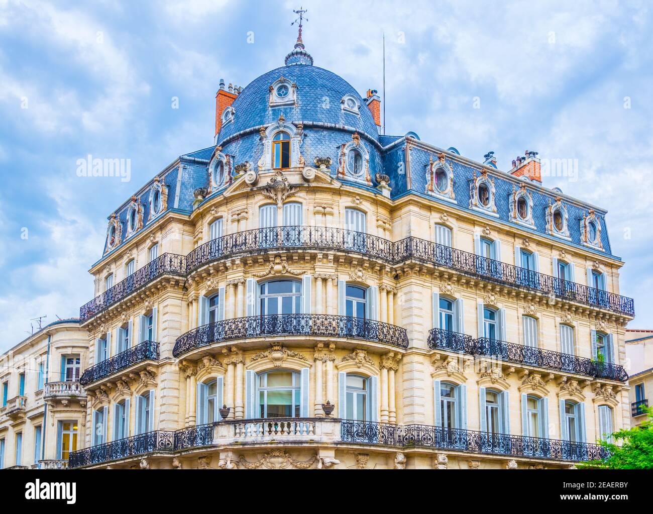 Facades of houses in the old center of Montpellier, France Stock Photo ...