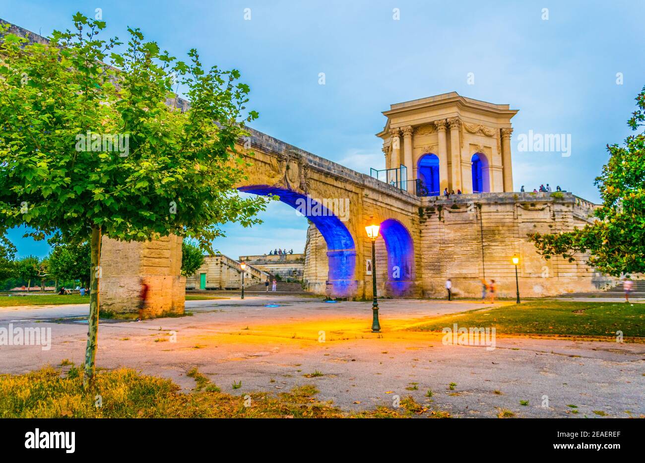 Sunset view of Saint Clement aqueduct in Montpellier, France Stock ...