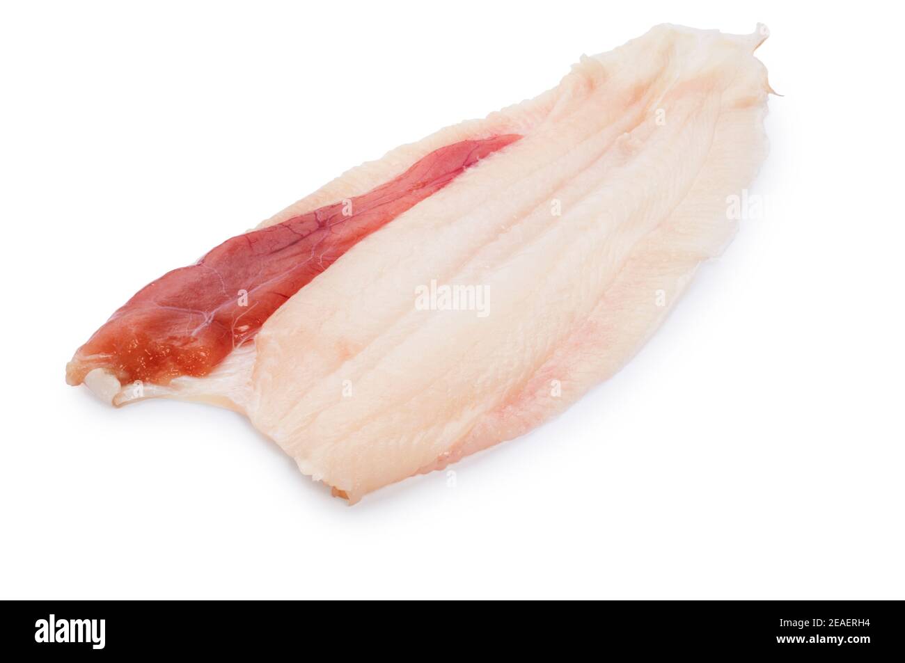 Studio shot of fillets of lemon sole cut out against a white background ...