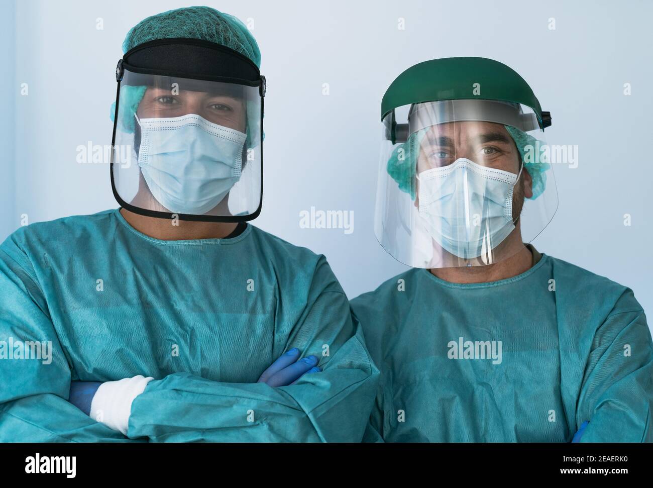 Doctors wearing personal protective equipment fighting against corona ...