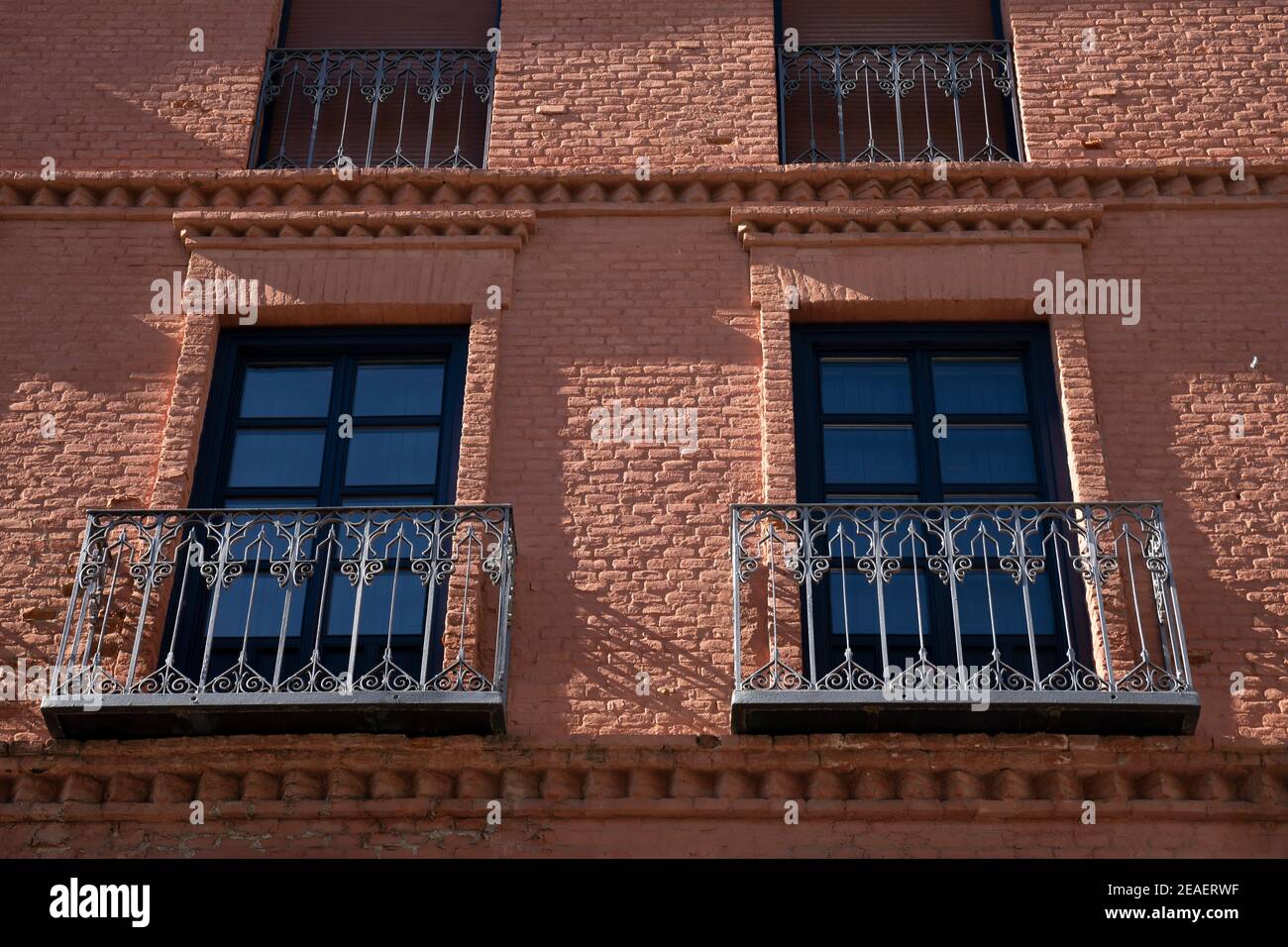 Europe, Spain, Leon, Traditional brick architecture on Calle Ancha with ...