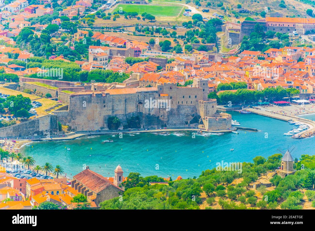 Aerial view of Collioure and its royal castle, France Stock Photo - Alamy