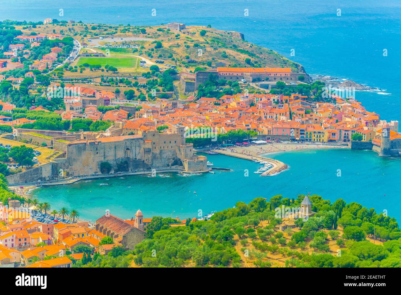 Aerial view of Collioure and its royal castle, France Stock Photo - Alamy