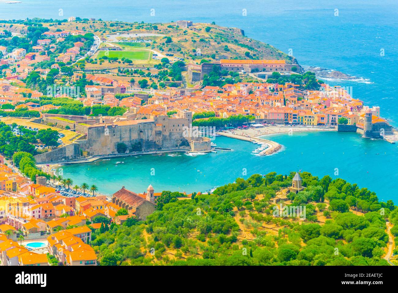 Aerial view of Collioure and its royal castle, France Stock Photo - Alamy
