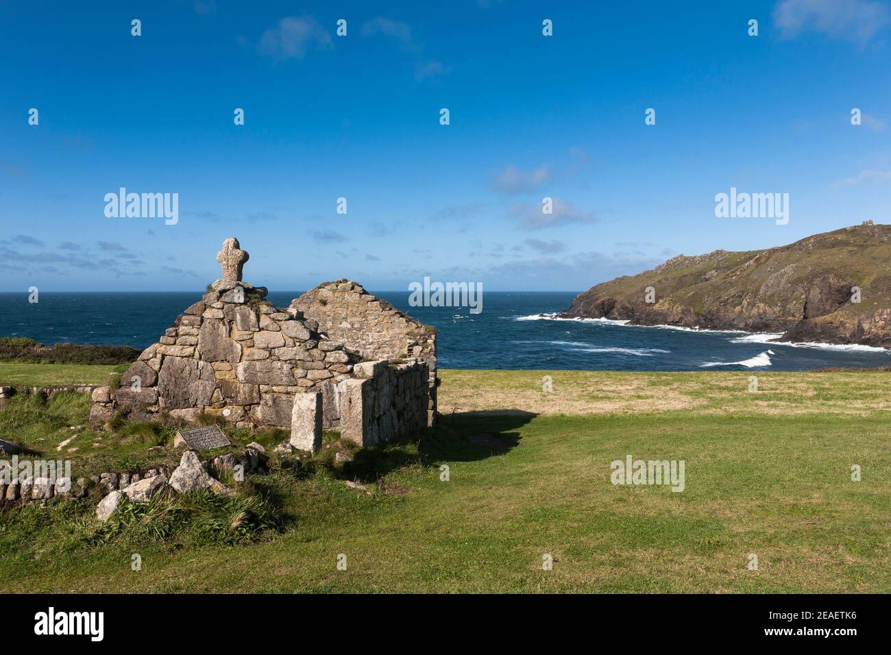 The ruins of the medieval St. Helen's Chapel, Cape Cornwall, West ...