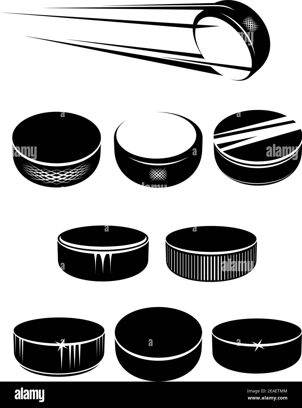 Ice hockey pucks set isolated on white background for sports design ...