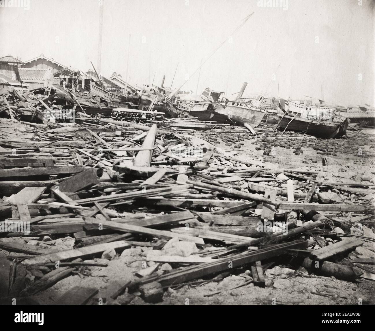 Vintage late 19th century photograph: Typhoon damage, likely Kobe Japan ...