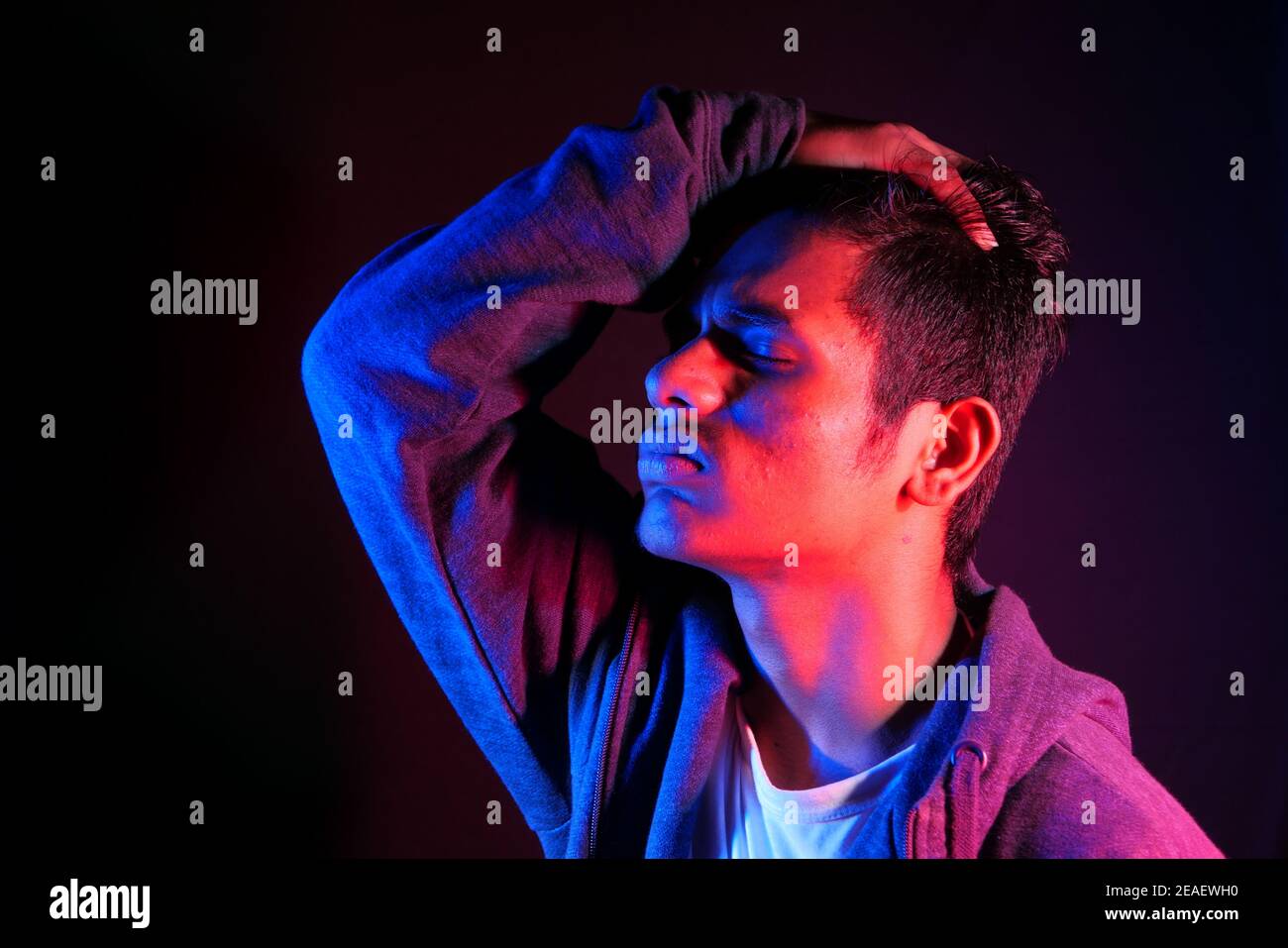 Close up sad man covering hi-res stock photography and images - Alamy